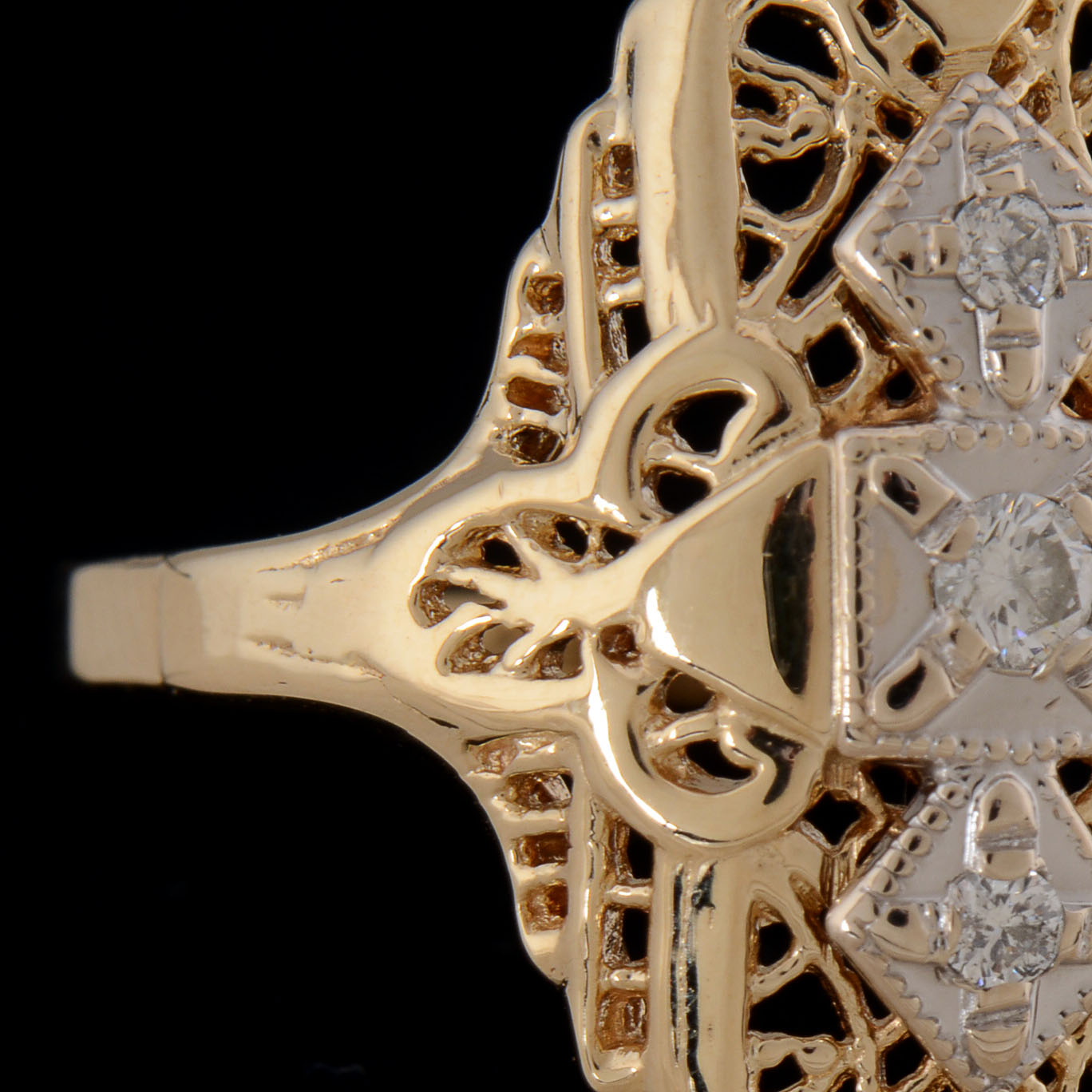 14K Yellow Gold Diamond Openwork Filigree Ring | EBTH