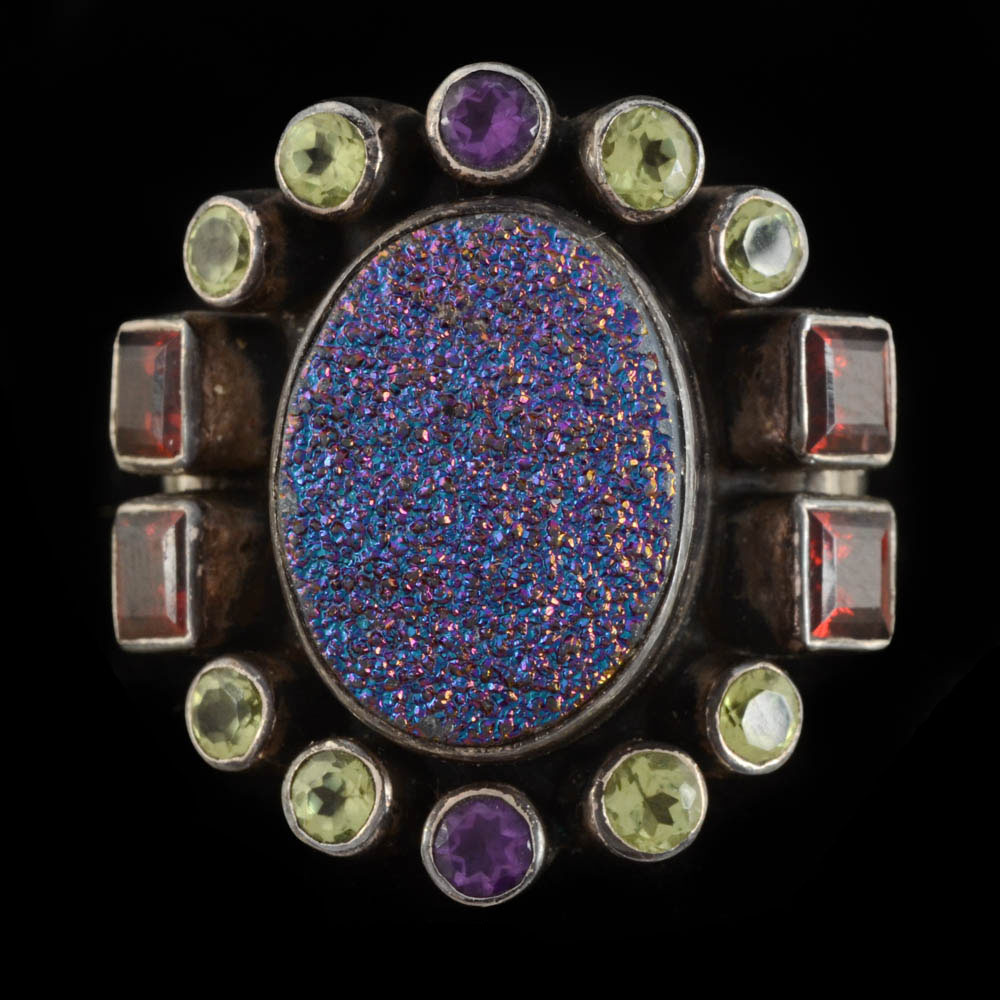 Nicky Butler Sterling Silver Druzy Quartz and Multi-Color Stone Ring | EBTH