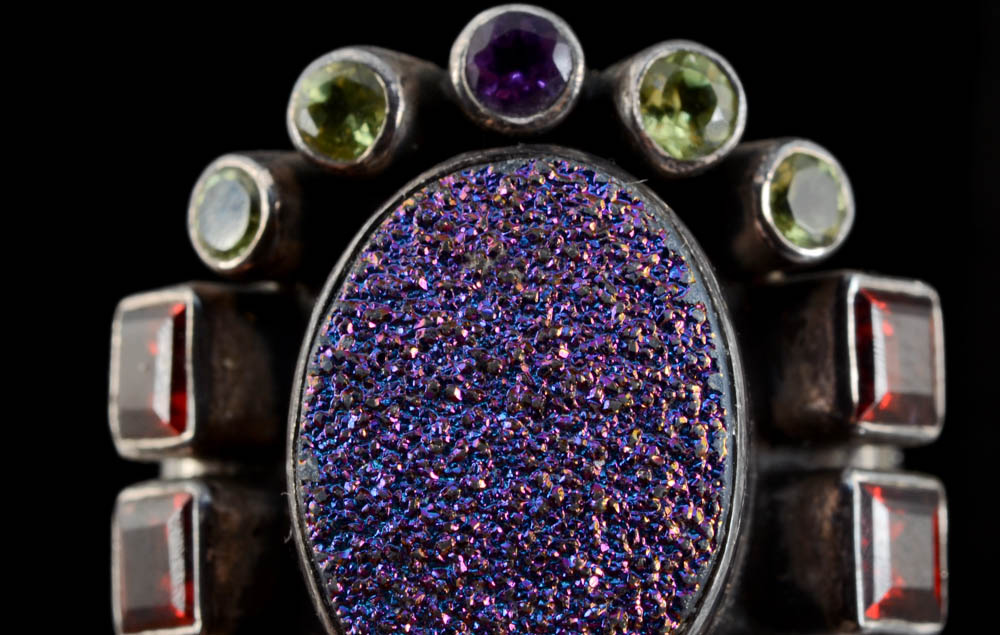 Nicky Butler Sterling Silver Druzy Quartz and Multi-Color Stone Ring | EBTH