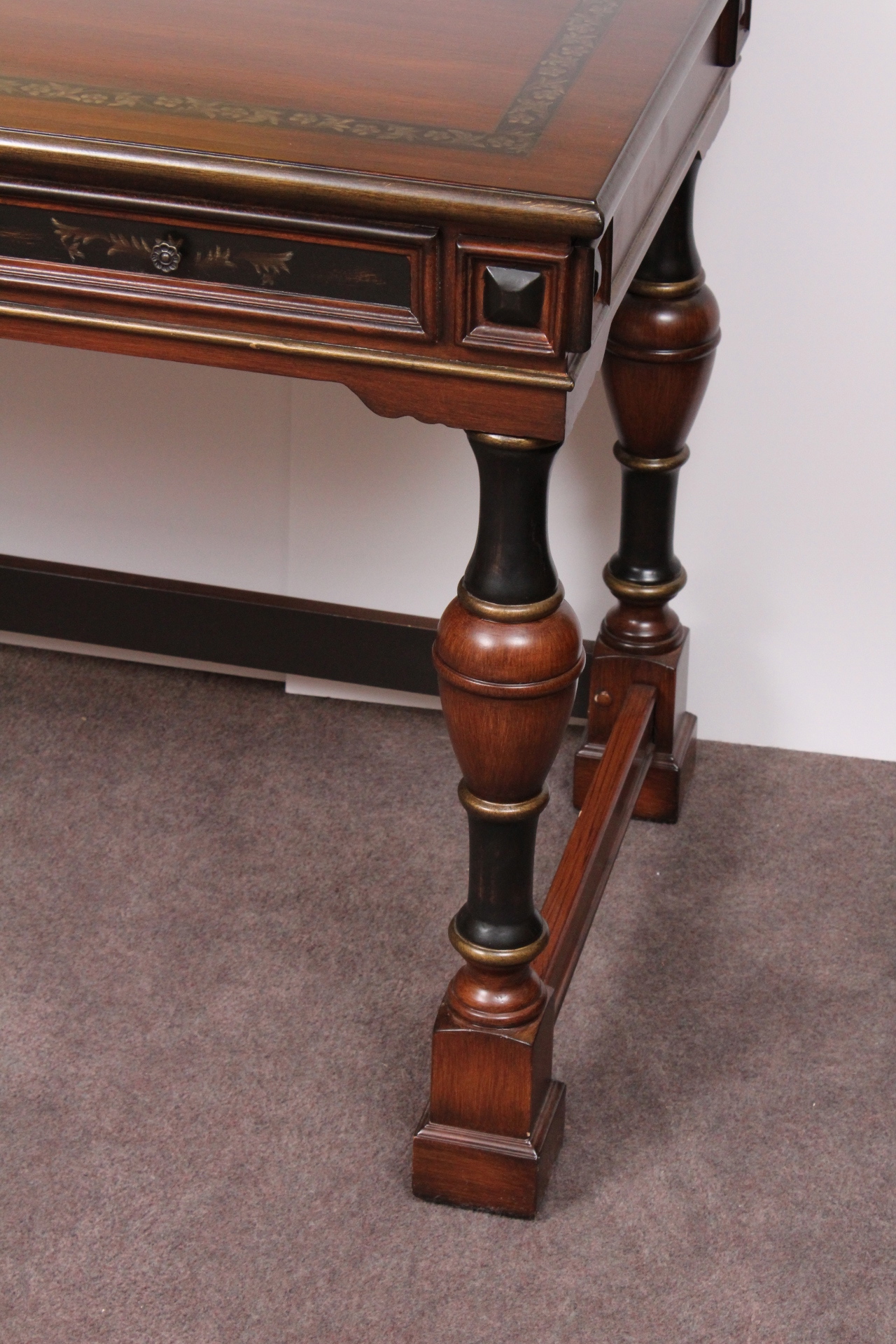 Oak Finish Hand Painted Console Table | EBTH