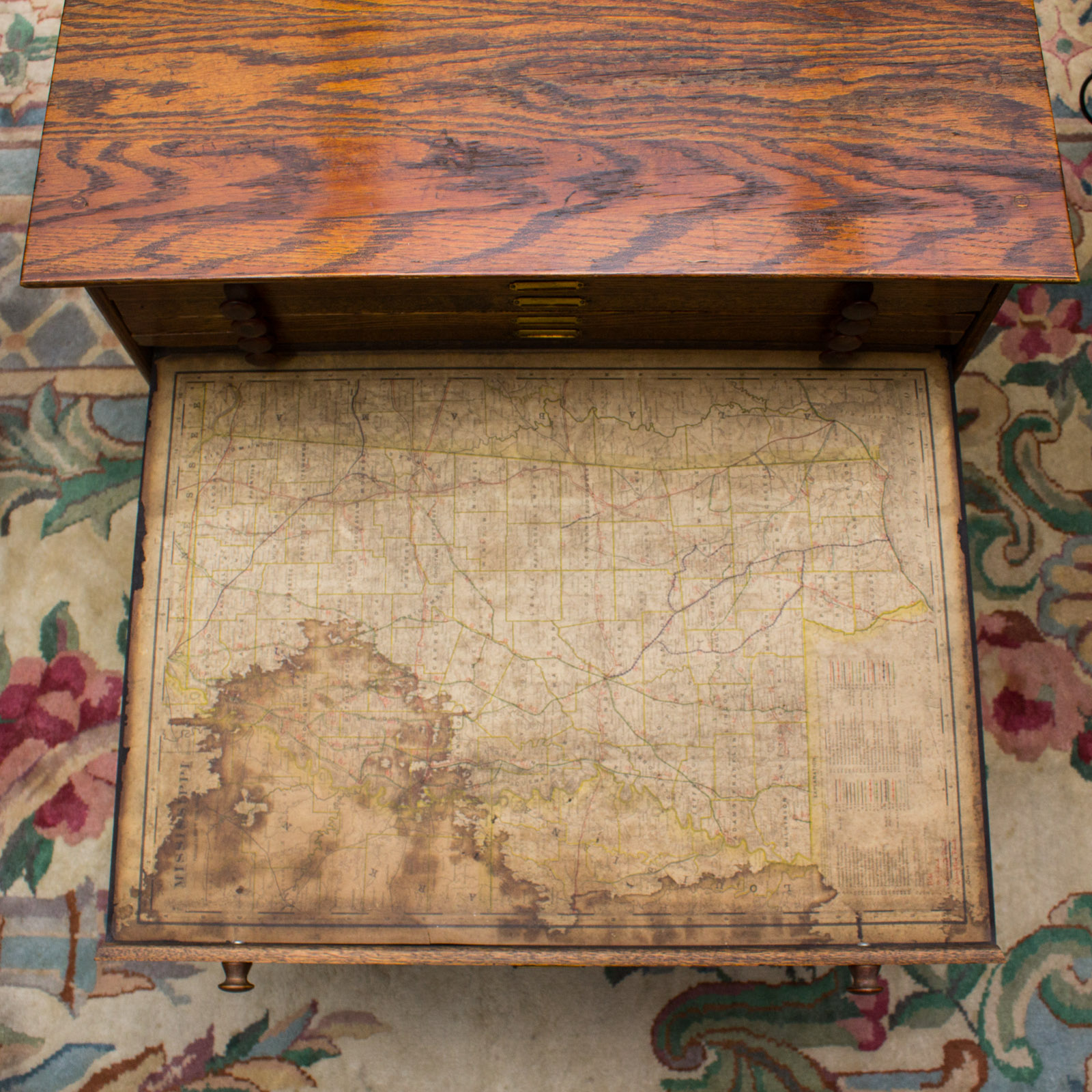 Vintage Oak Map Side Table | EBTH
