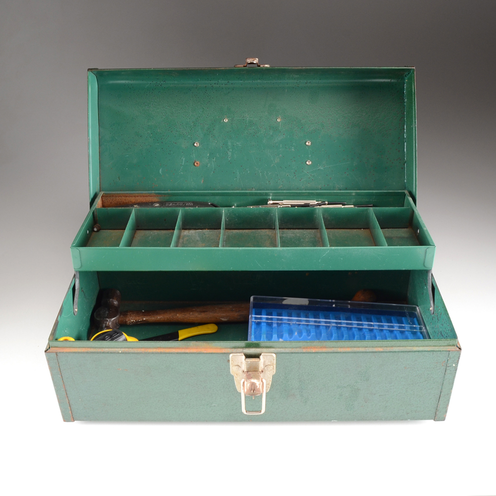 Vintage metal Tool Box with Tools | EBTH