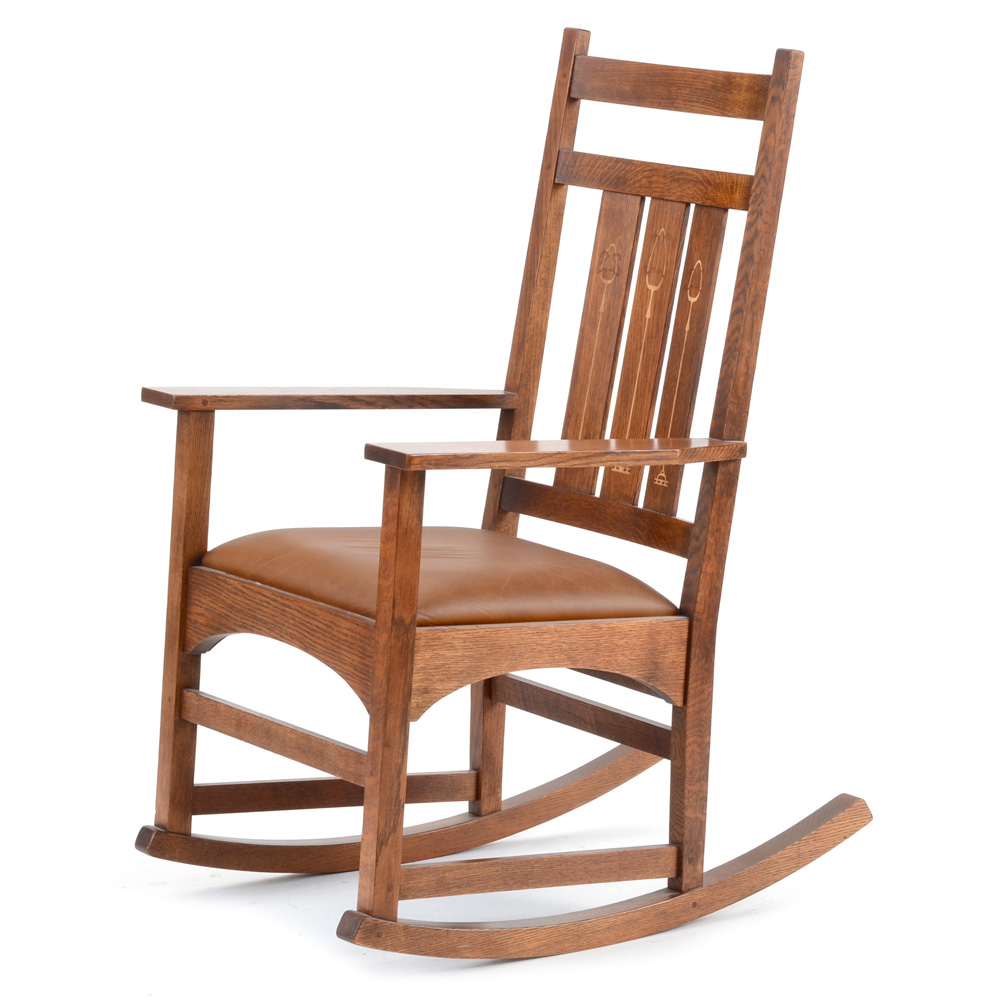 Stickley Inlaid Oak Harvey Ellis Rocking Chair | EBTH