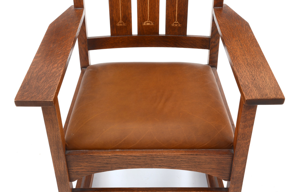 Stickley Inlaid Oak Harvey Ellis Rocking Chair | EBTH