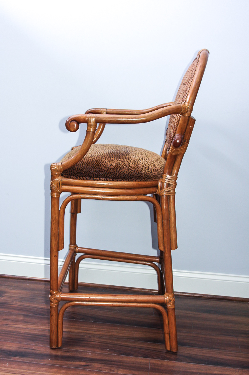 1960's Rattan and Leopard Velvet Bar Chairs | EBTH