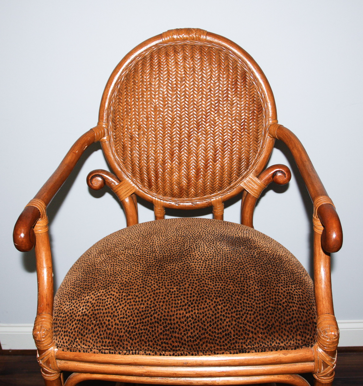 1960's Rattan and Leopard Velvet Bar Chairs | EBTH