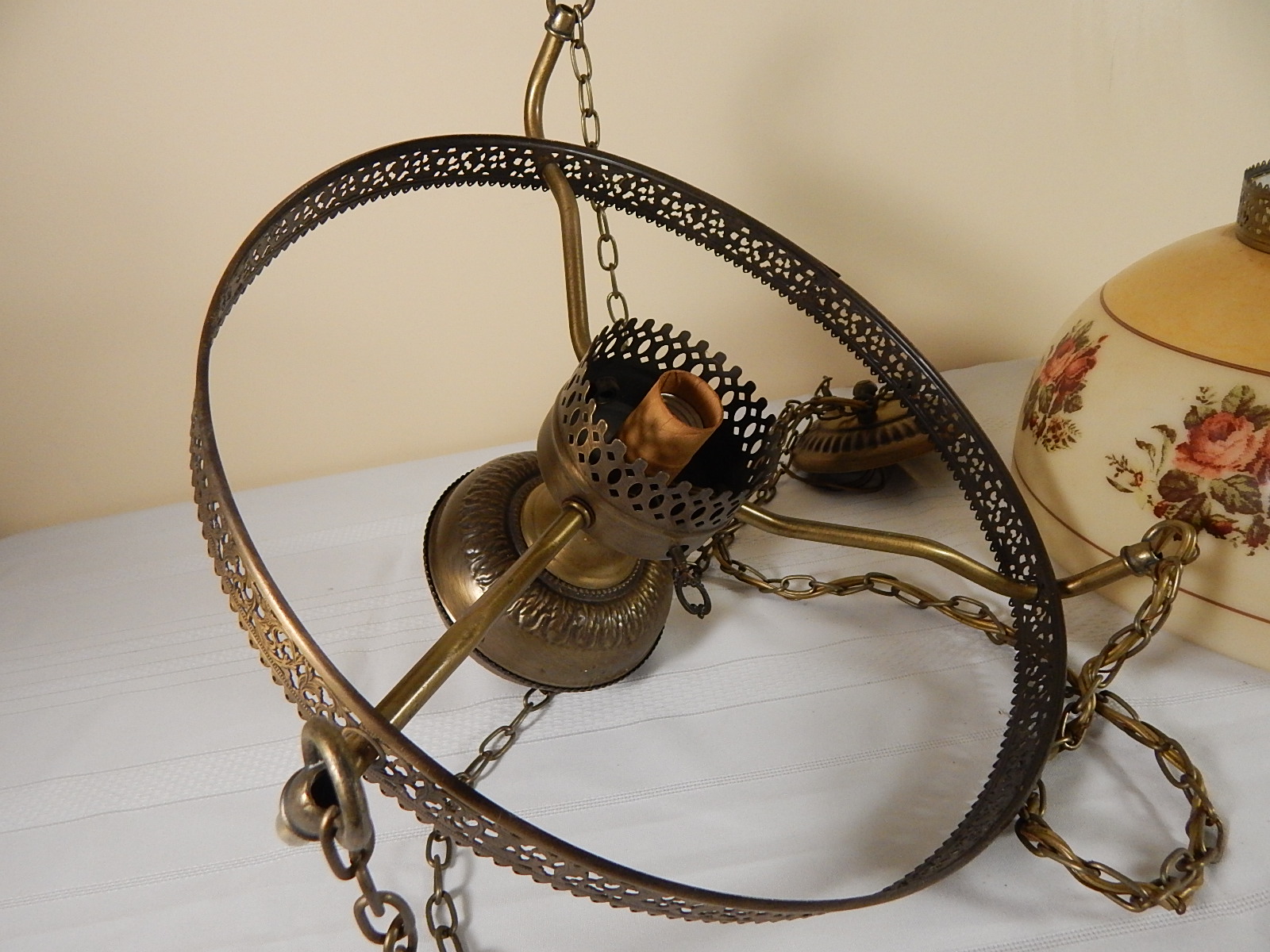 Antique Victorian Electrified Hanging Oil Lamp Fixture | EBTH