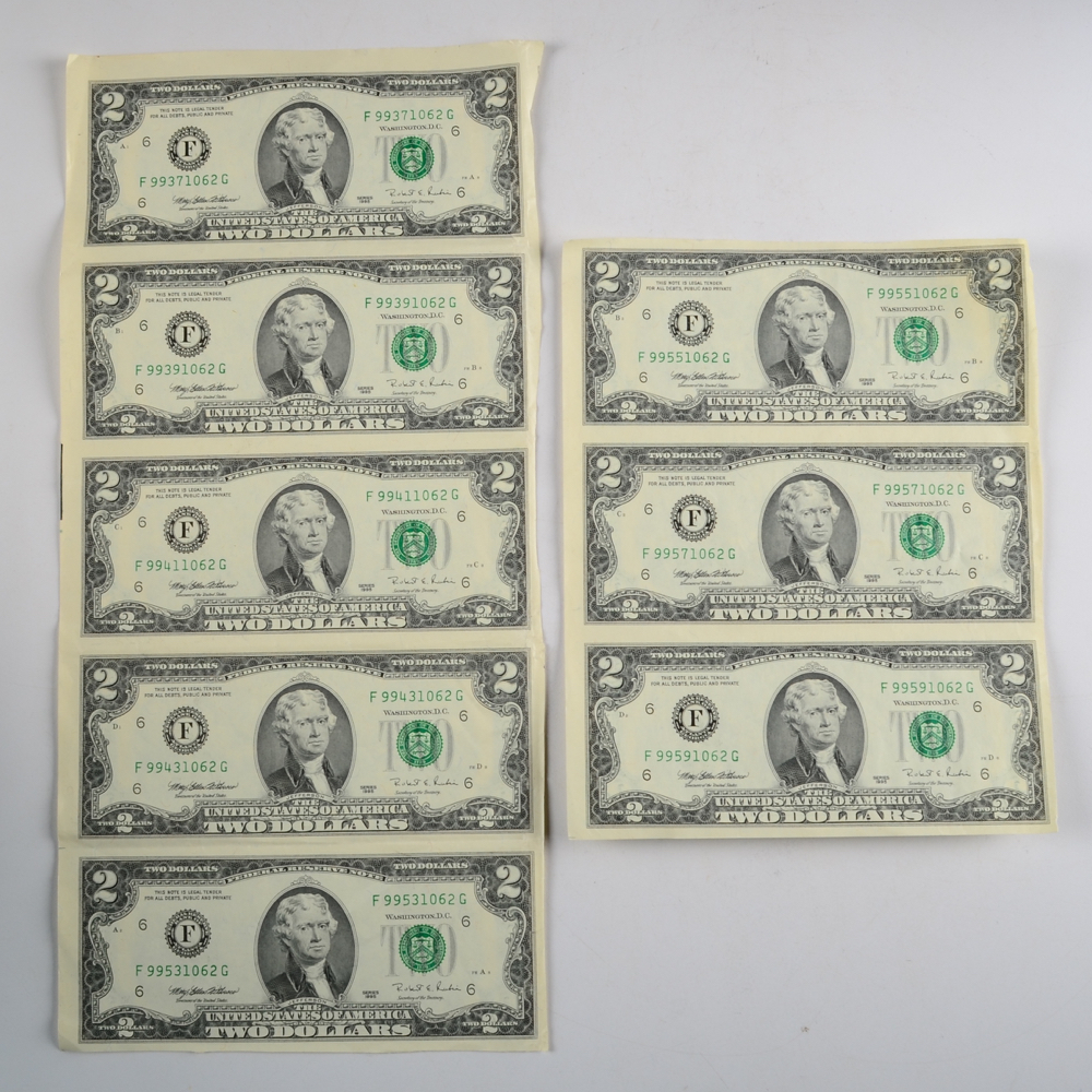 Group of Two U.S. Uncut Two Dollar Bill Sheets | EBTH
