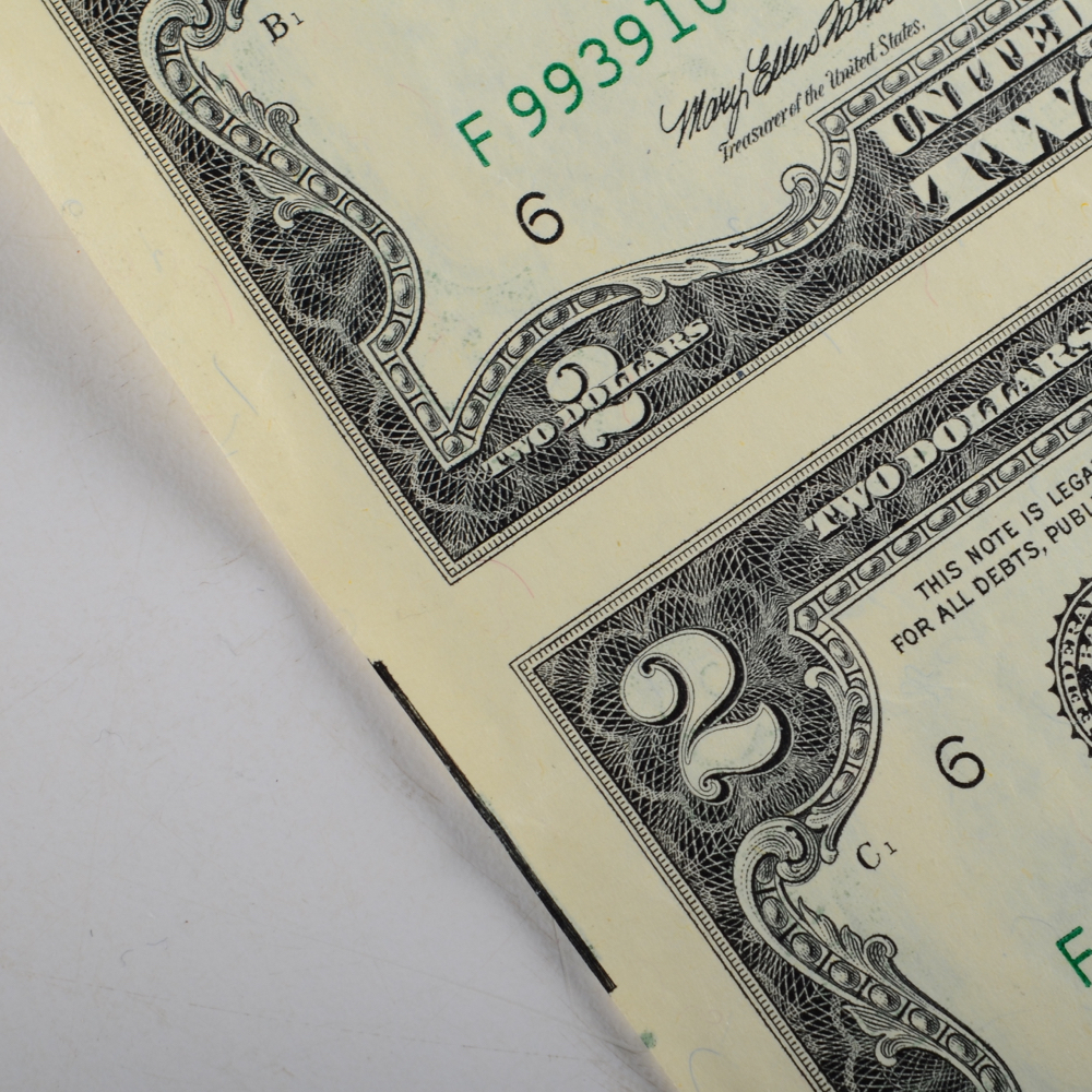 Group of Two U.S. Uncut Two Dollar Bill Sheets | EBTH