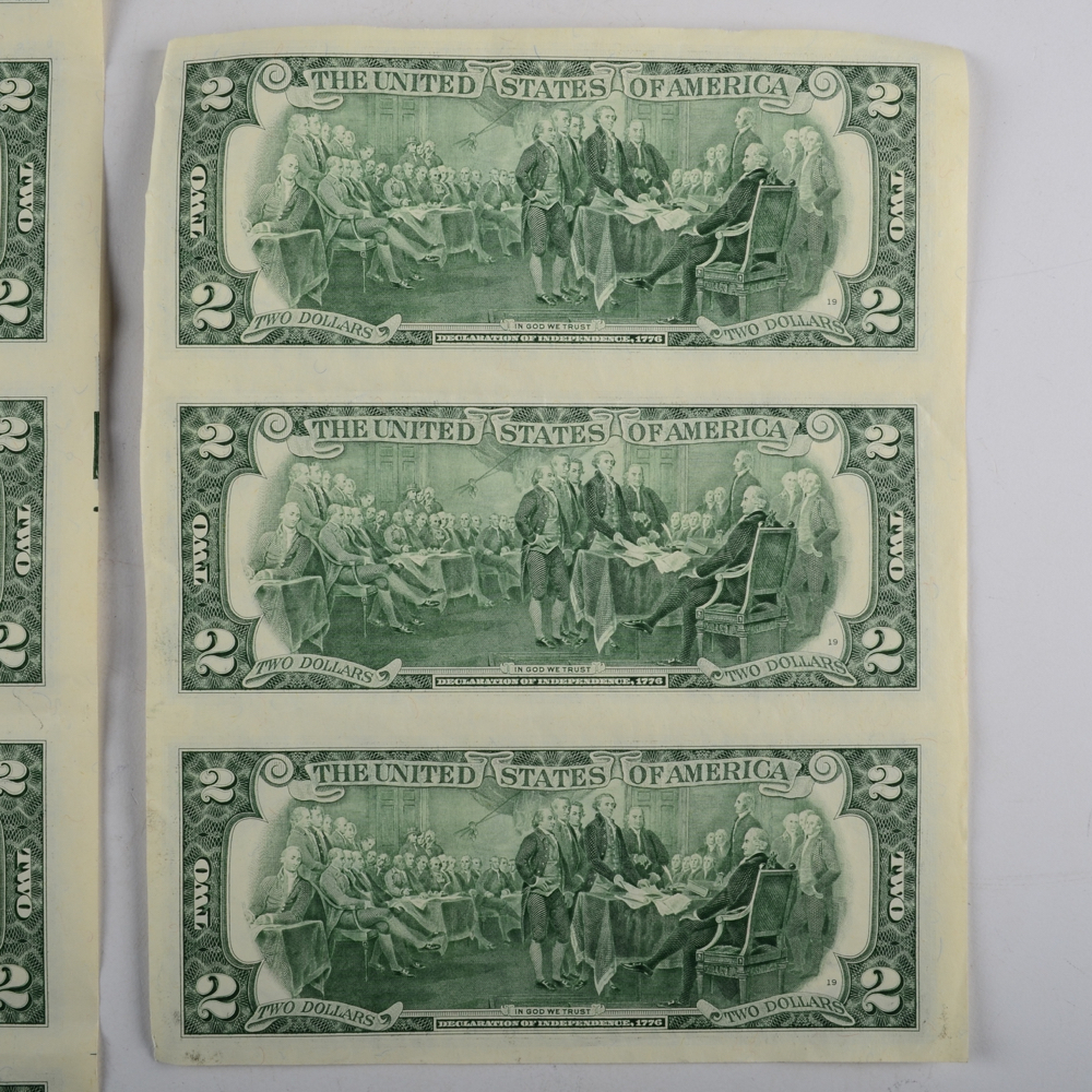 Group of Two U.S. Uncut Two Dollar Bill Sheets | EBTH