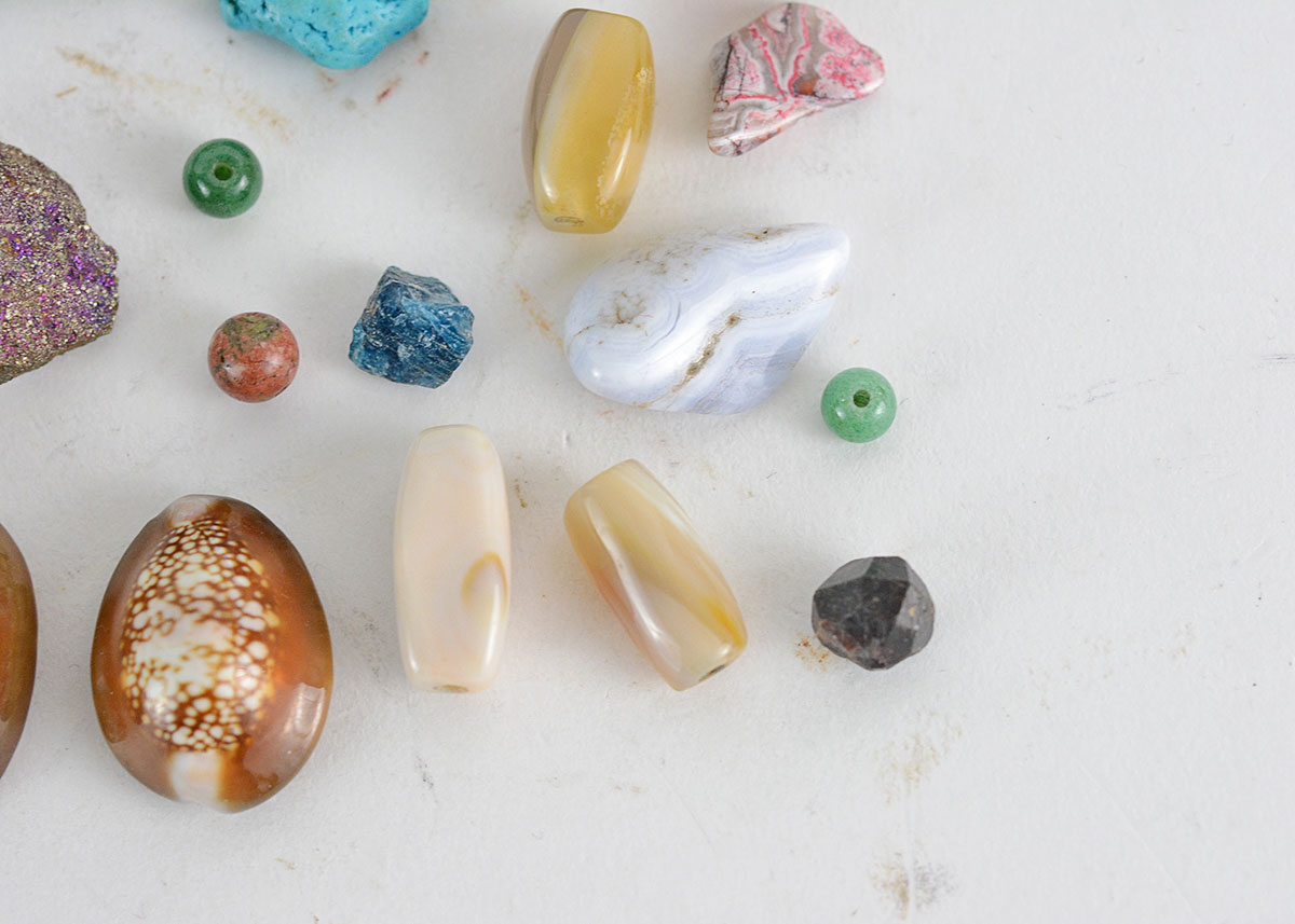 Assorted Stones, Beads, and Shells Including Turquoise, Amethyst | EBTH