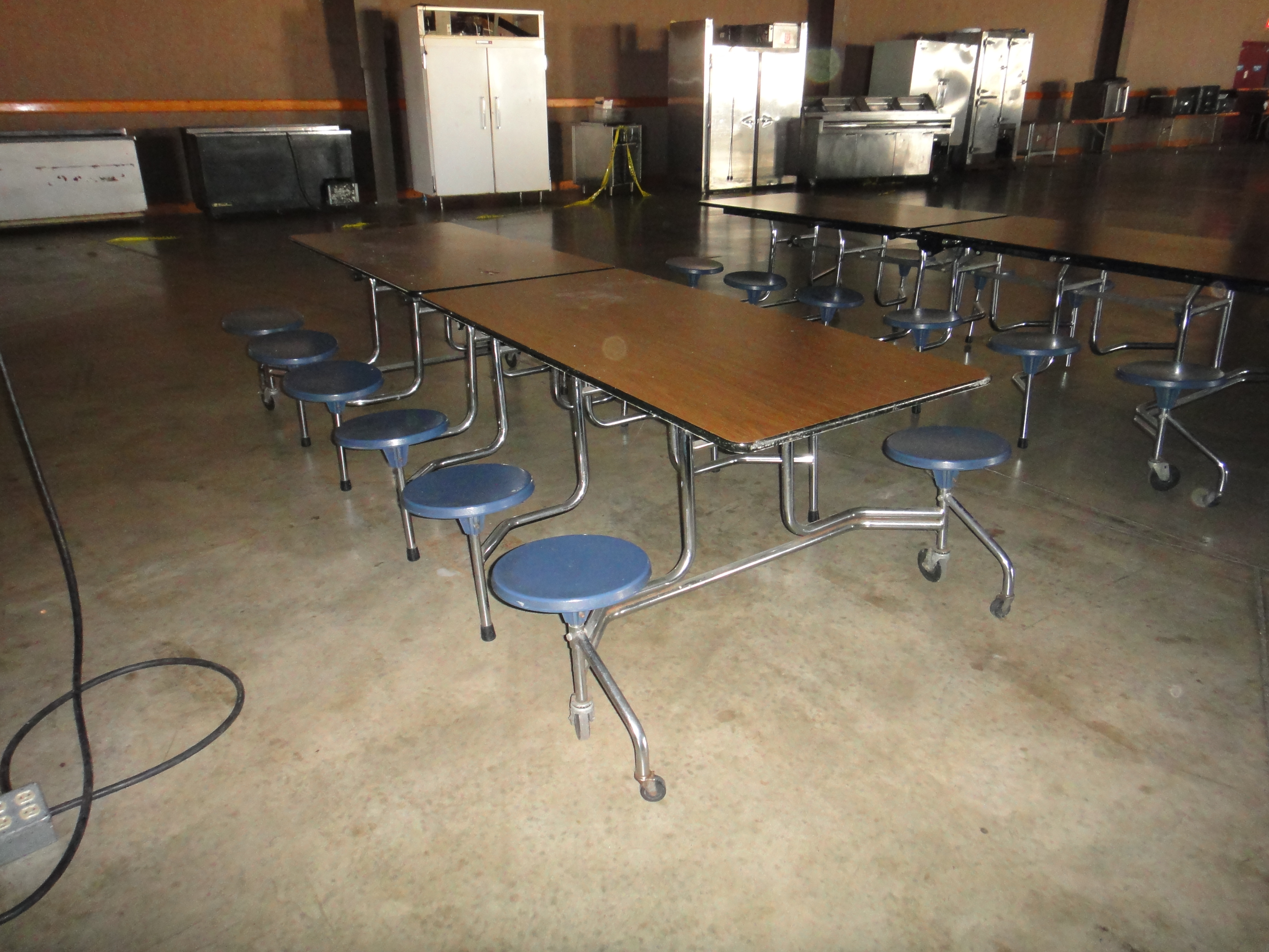 Mobile Folding Cafeteria Table with Stool Seats | EBTH