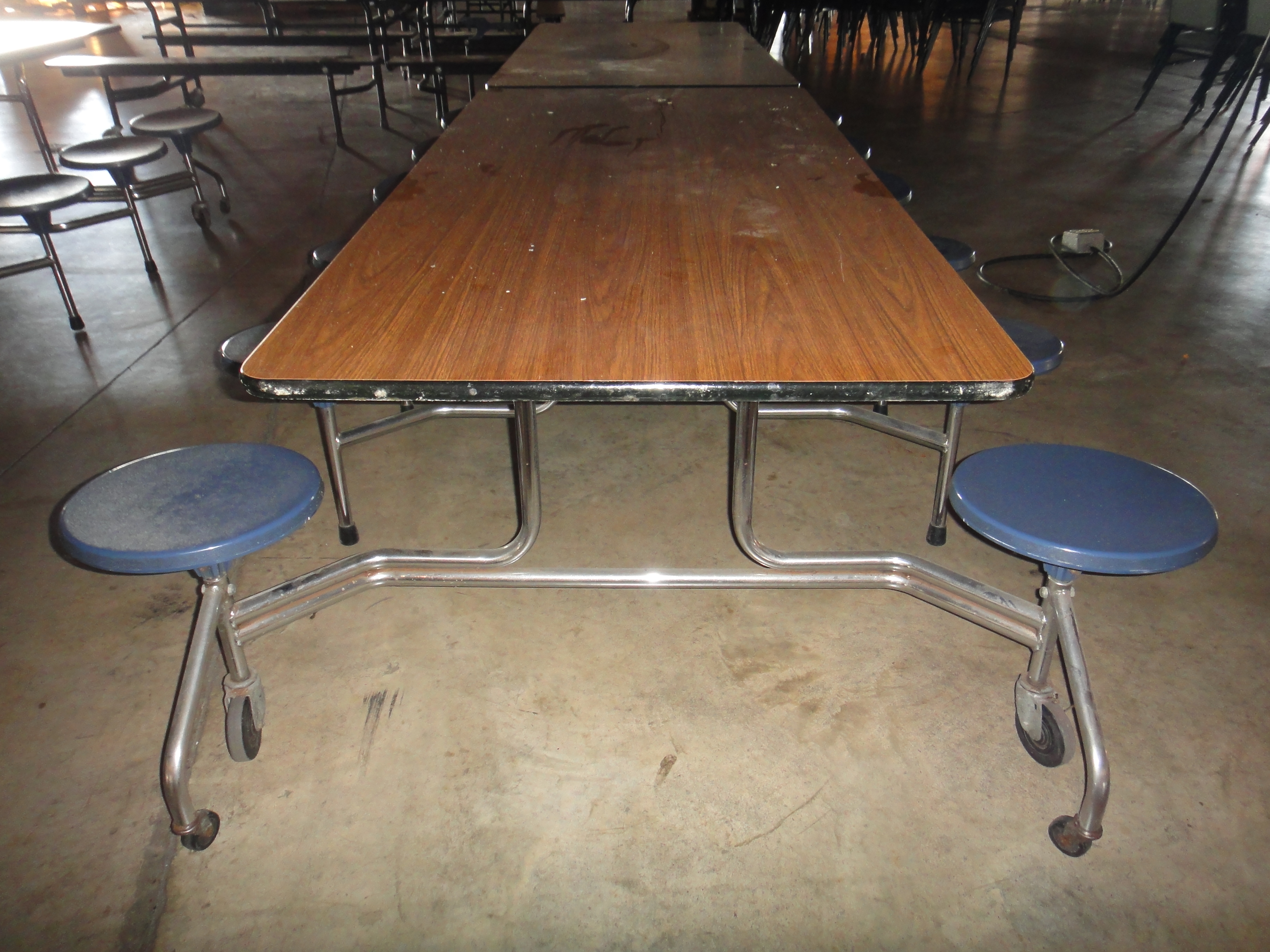 Mobile Folding Cafeteria Table with Stool Seats | EBTH