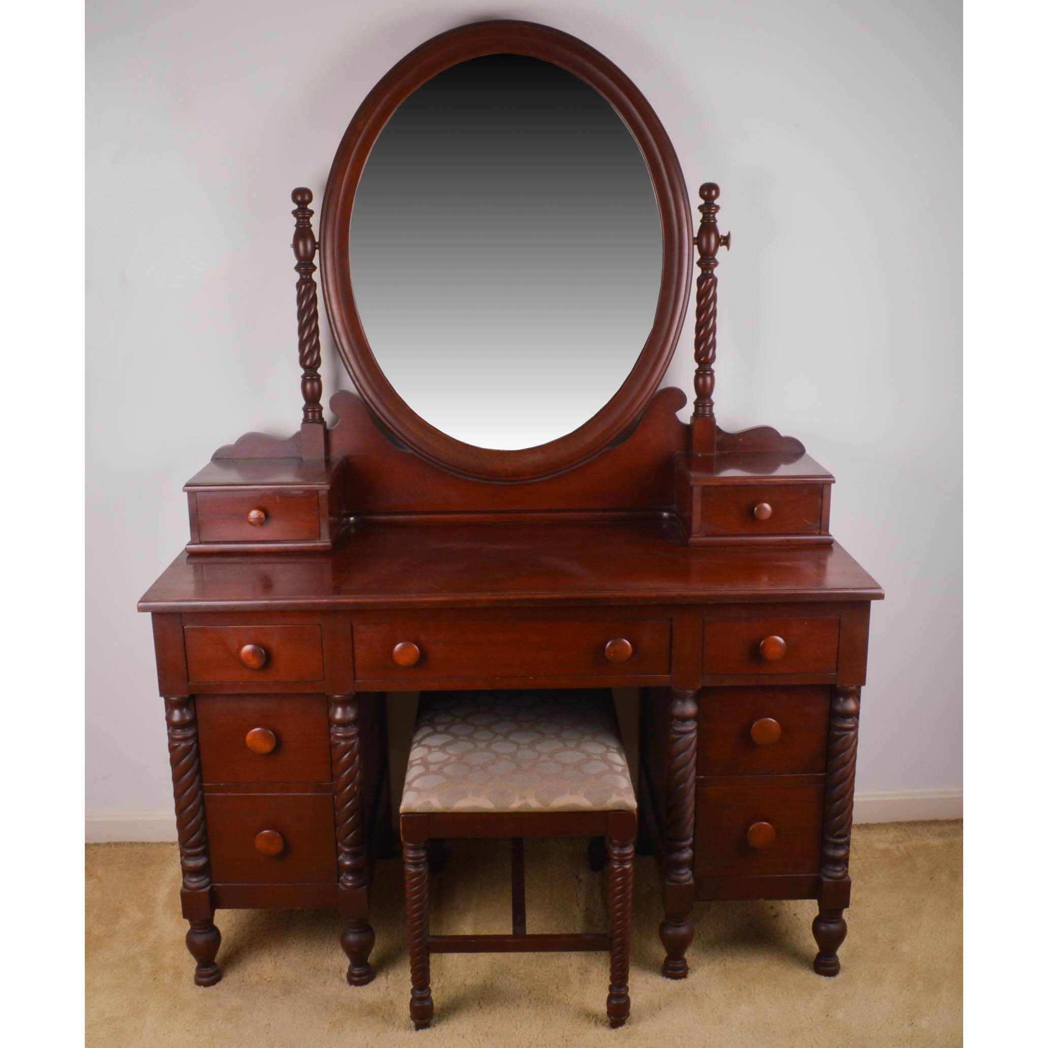 Cherry Vanity with Mirror and Bench | EBTH
