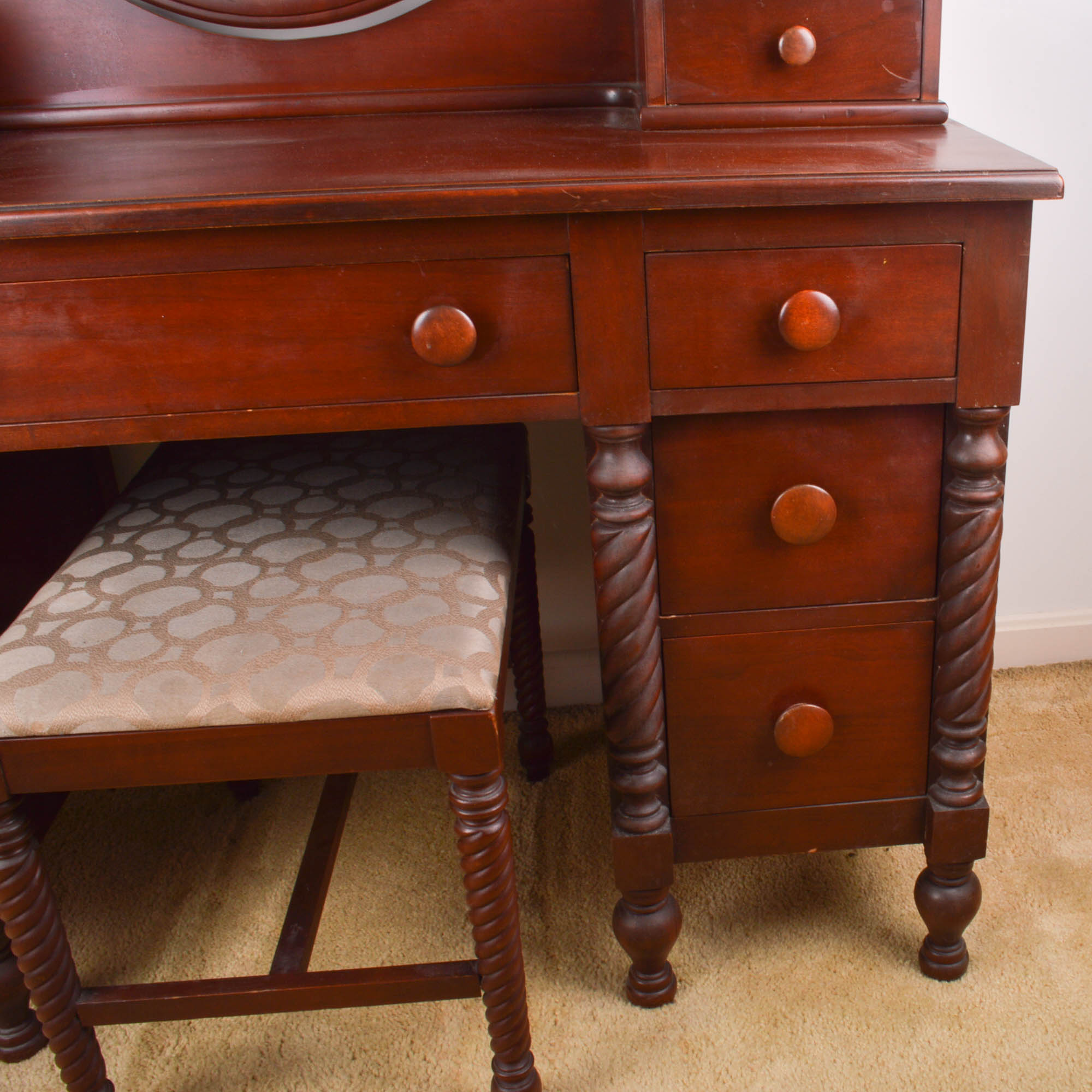 Cherry Vanity with Mirror and Bench | EBTH