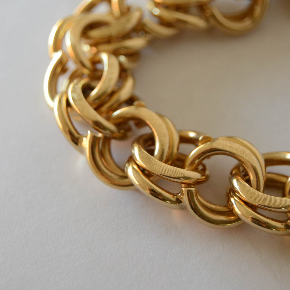 Heavy 14K Gold Double Link Charm Bracelet | EBTH