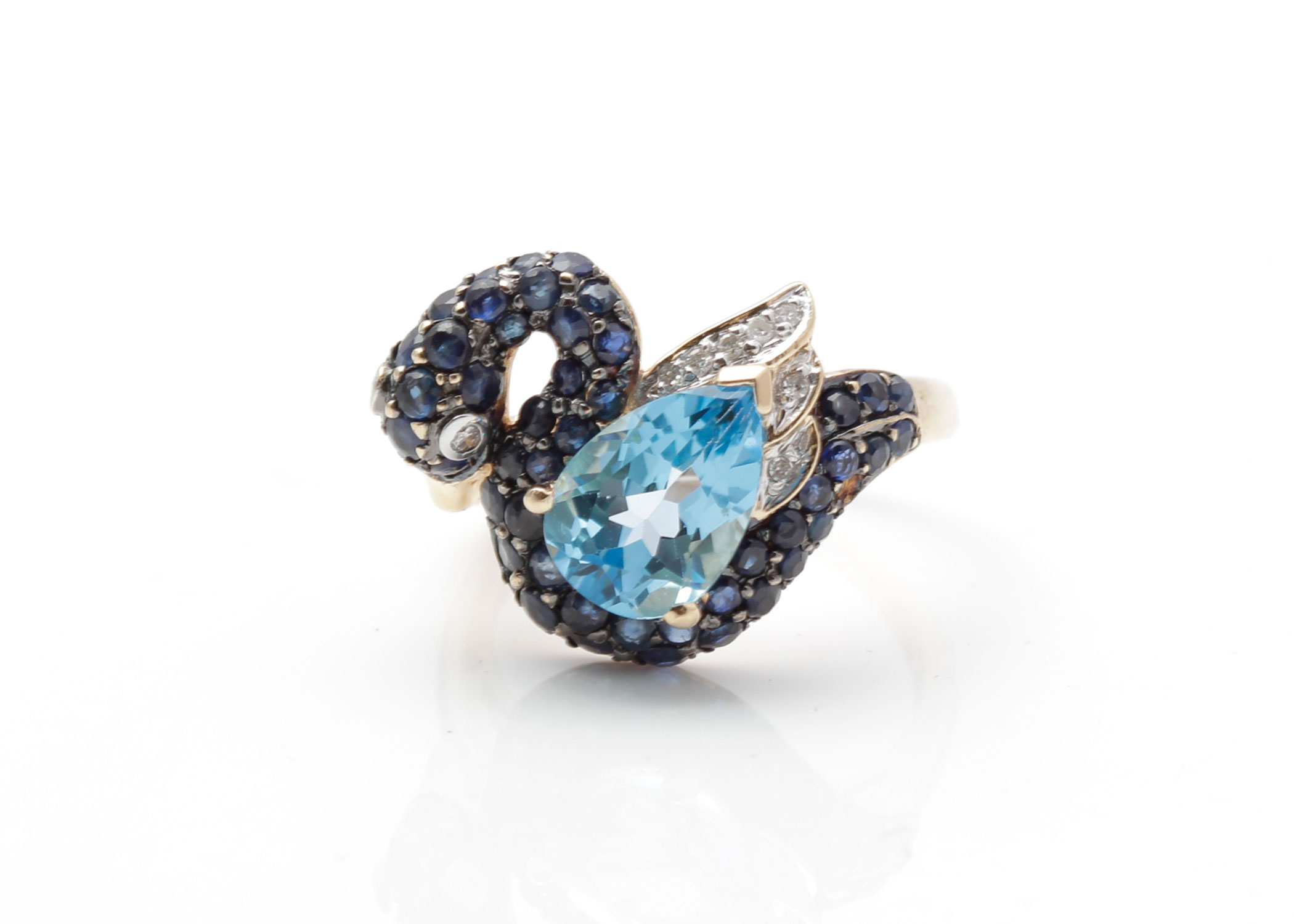 14K Yellow Gold Gemstone and Diamond Swan Ring | EBTH