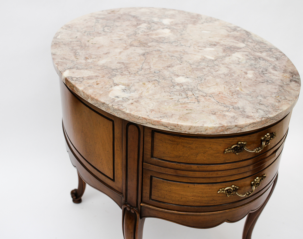 Pair of Weiman Heirloom Marble Topped Antique End Tables | EBTH