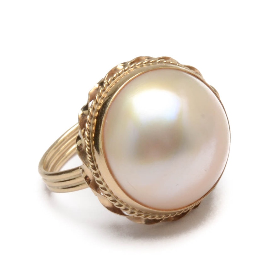 14K Yellow Gold Mabe Pearl Ring : EBTH