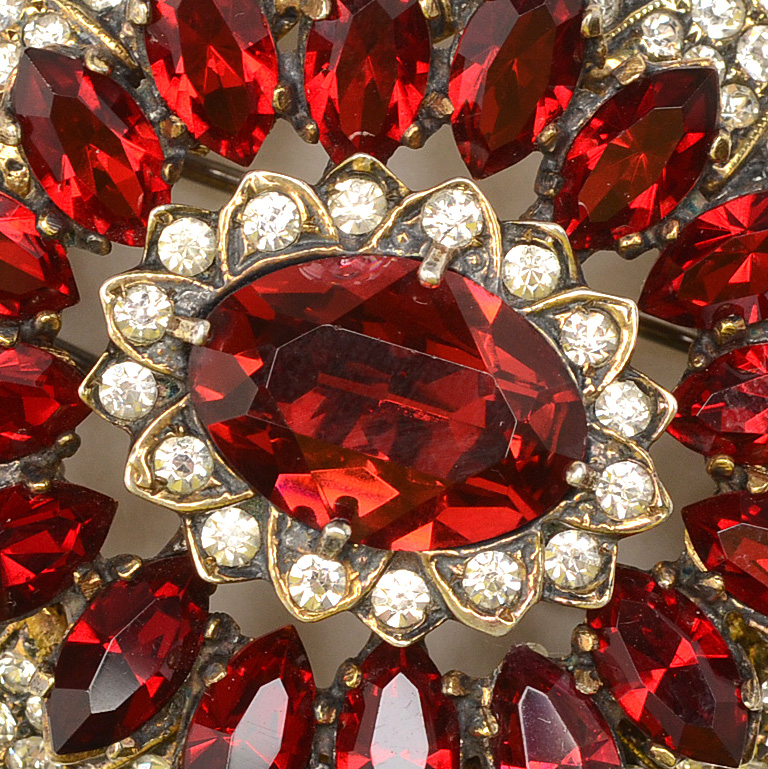 Eisenberg Original Sterling Silver Red and White Rhinestone Oval ...