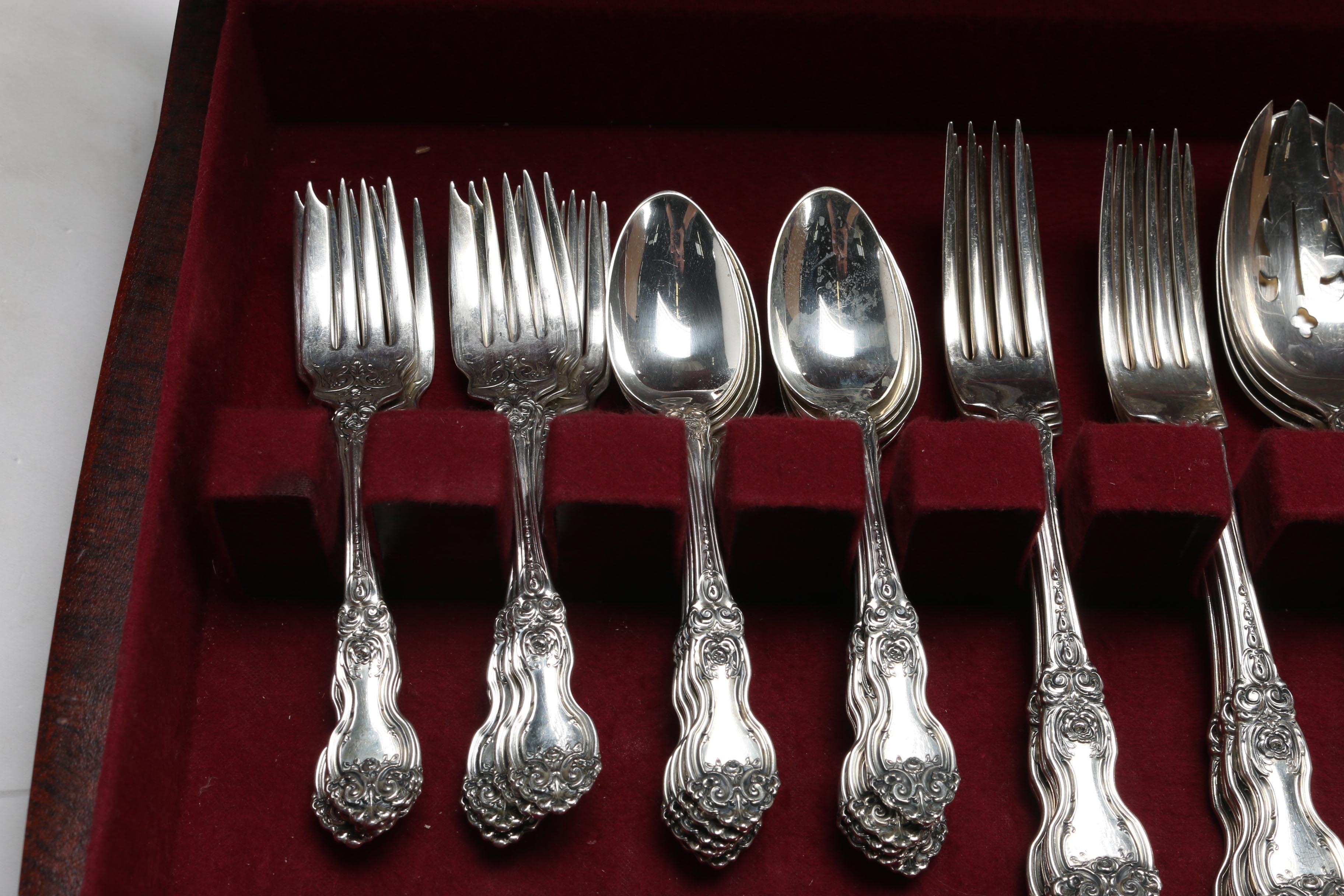 Wallace Sterling Silver Flatware in the "Royal Rose" Pattern | EBTH