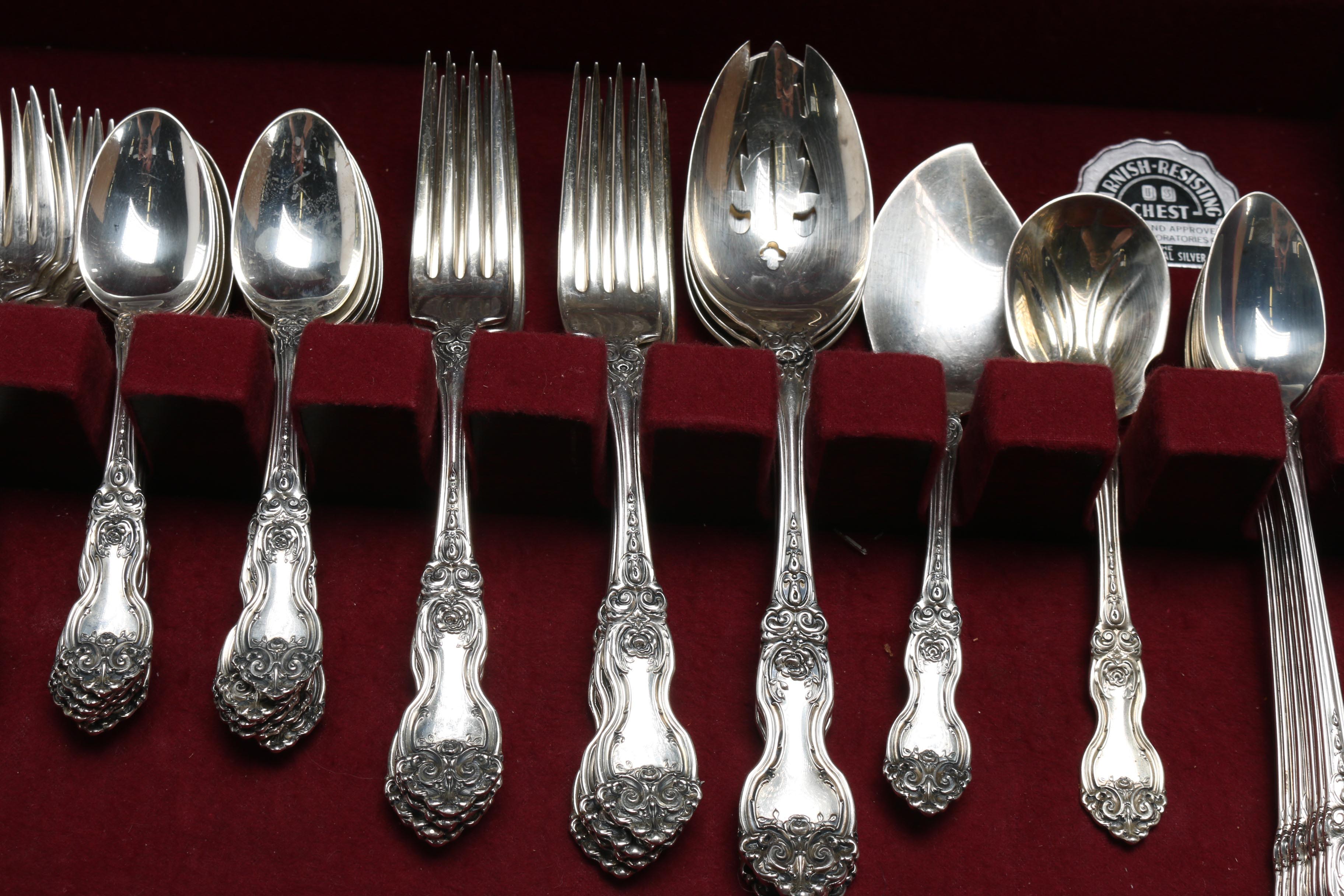 Wallace Sterling Silver Flatware in the "Royal Rose" Pattern | EBTH