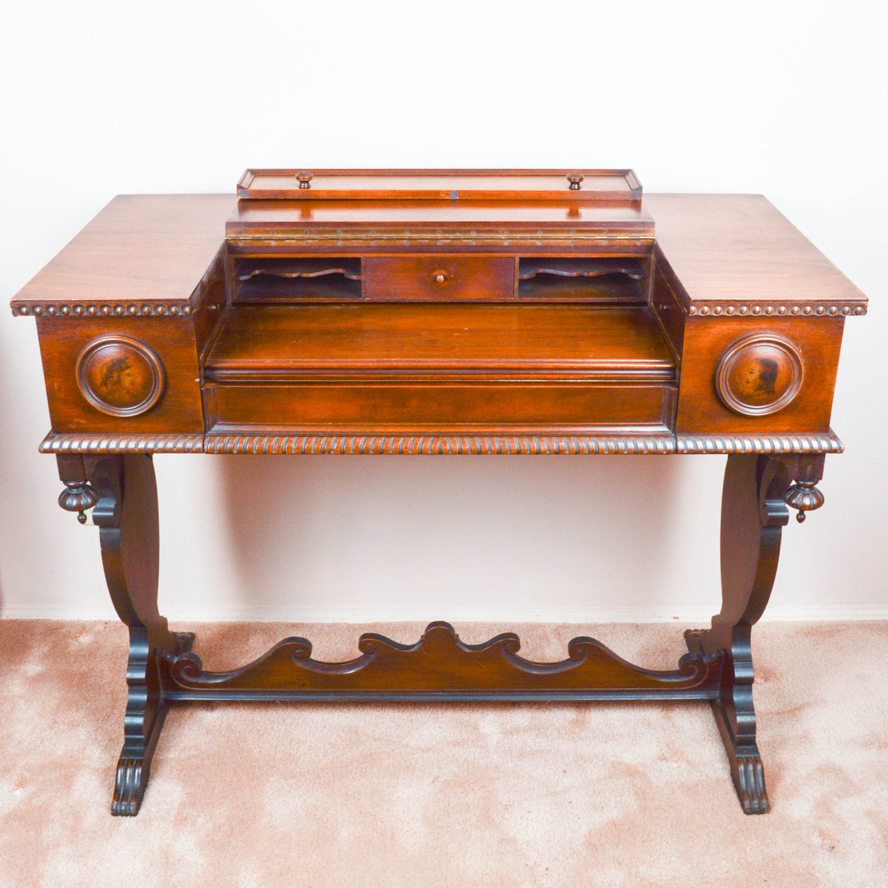 Antique Mahogany Trestle Base Spinet Desk | EBTH
