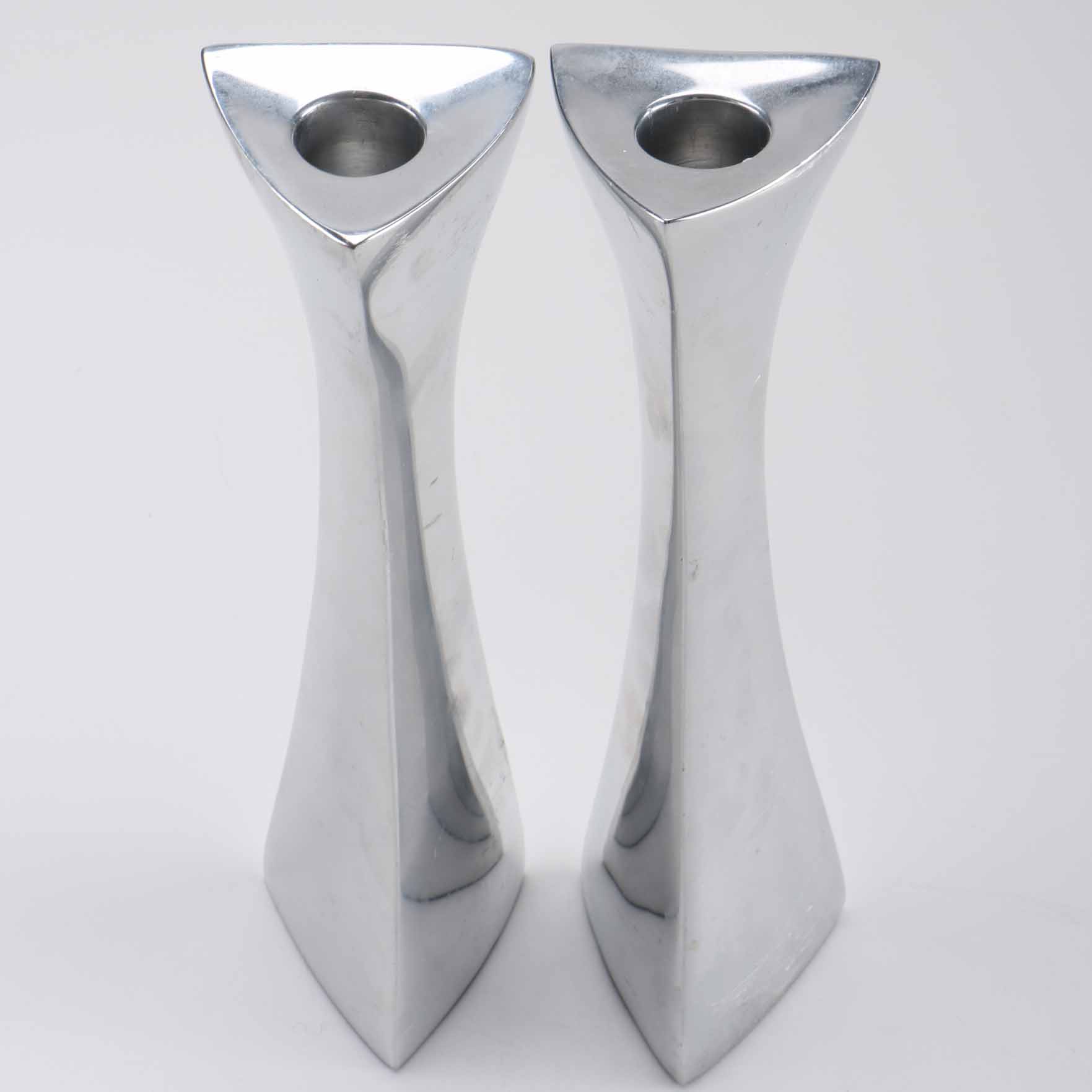 Pair of Nambé Tri-Corner 596 Candlestick Holders | EBTH