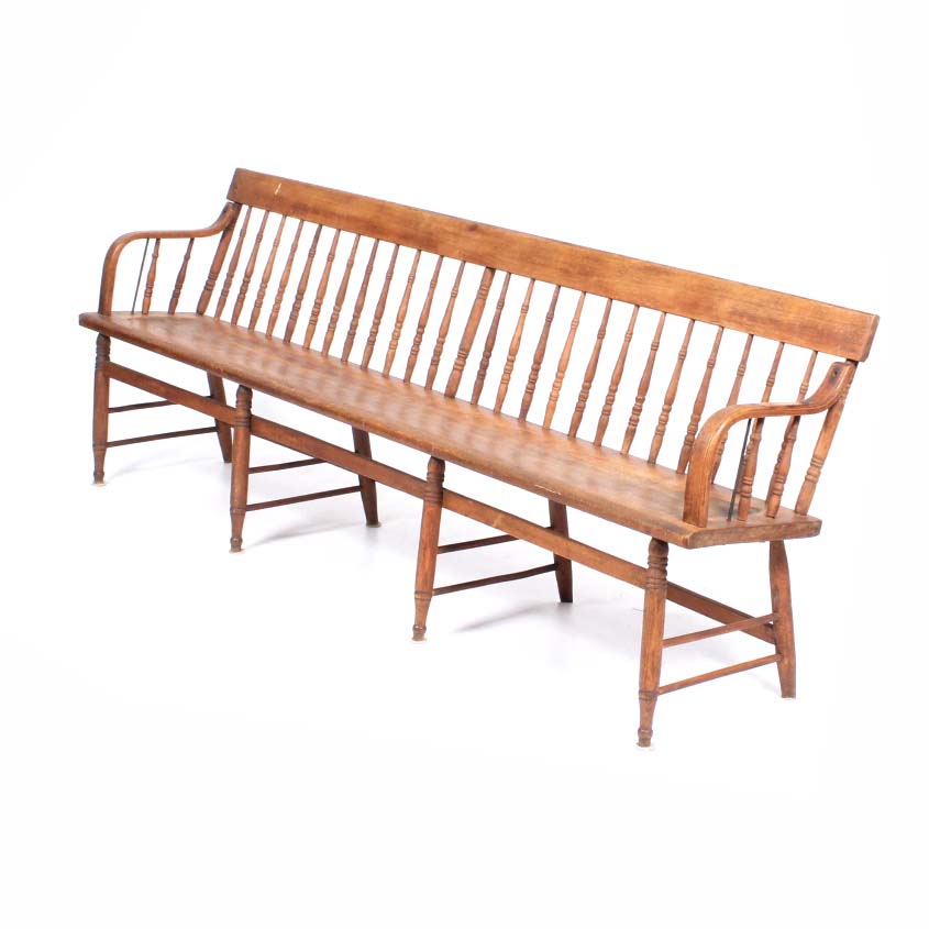 Antique Oak Train Station Bench | EBTH