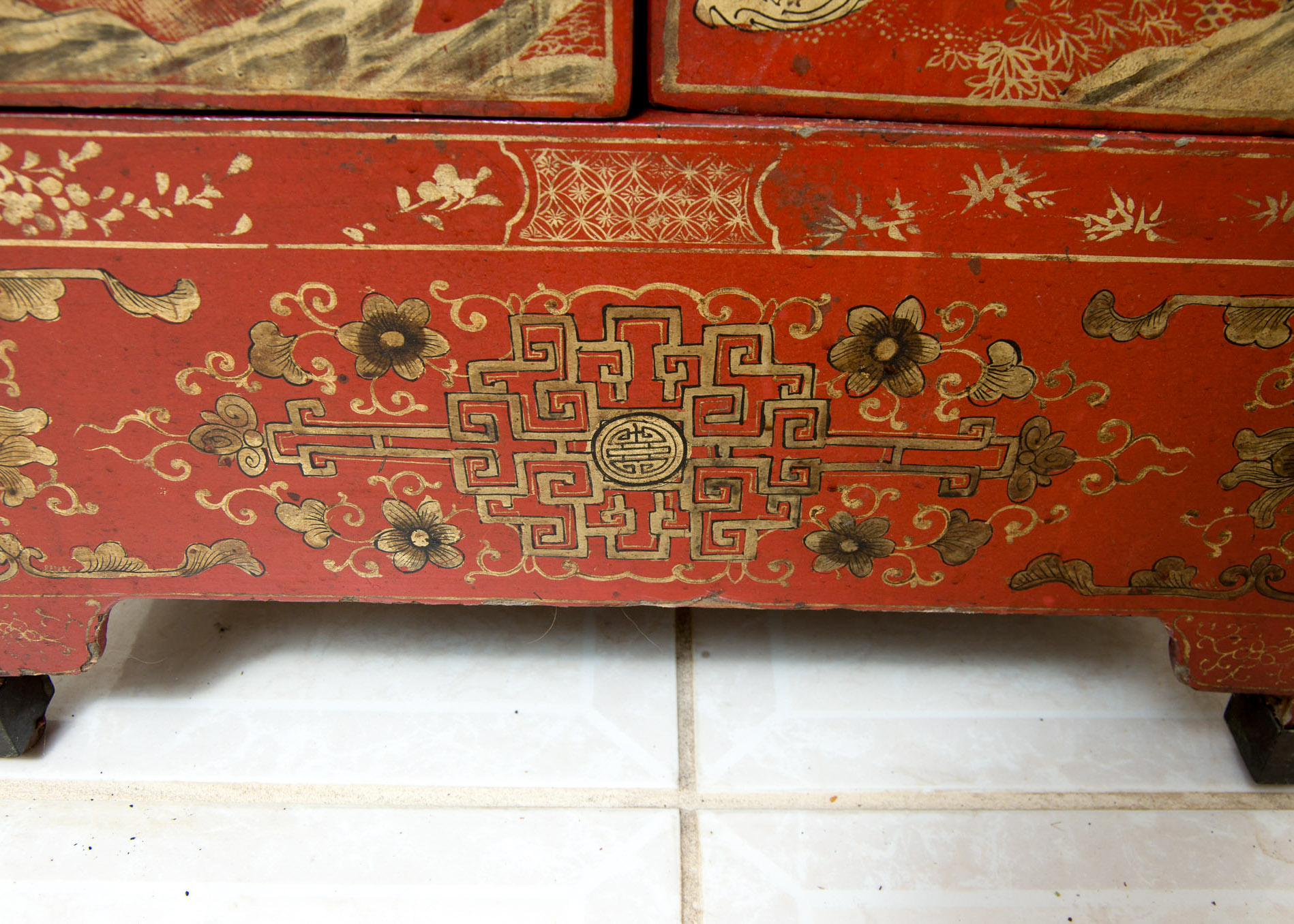 Pair of Vintage Chinese Red Painted Campaign Chests | EBTH