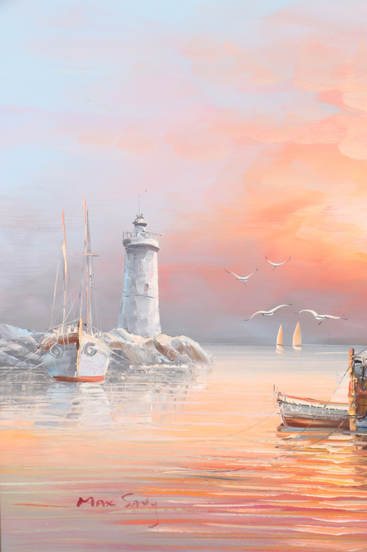 Original Max Savy Oil Painting of a Harbor | EBTH