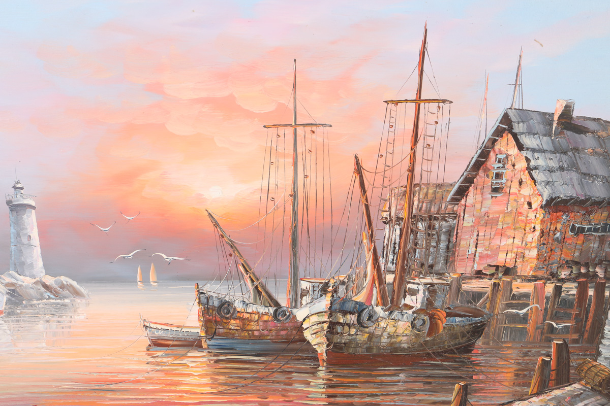 Original Max Savy Oil Painting of a Harbor | EBTH