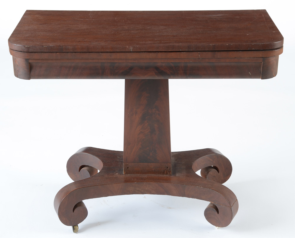 Mahogany Flame Veneered Empire Card Table | EBTH