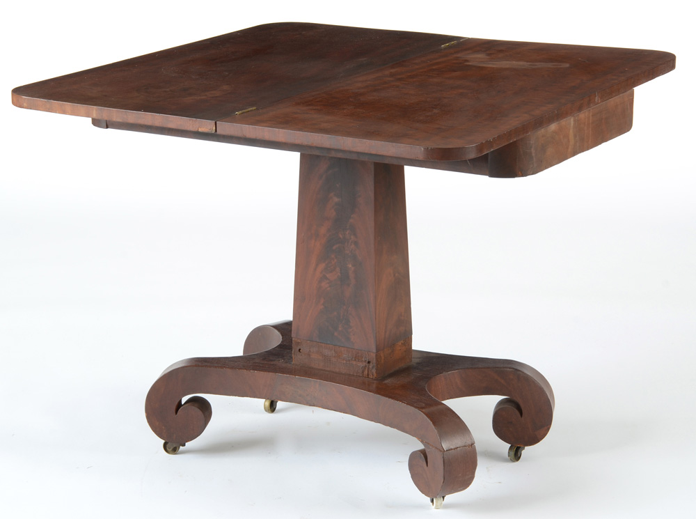 Mahogany Flame Veneered Empire Card Table | EBTH