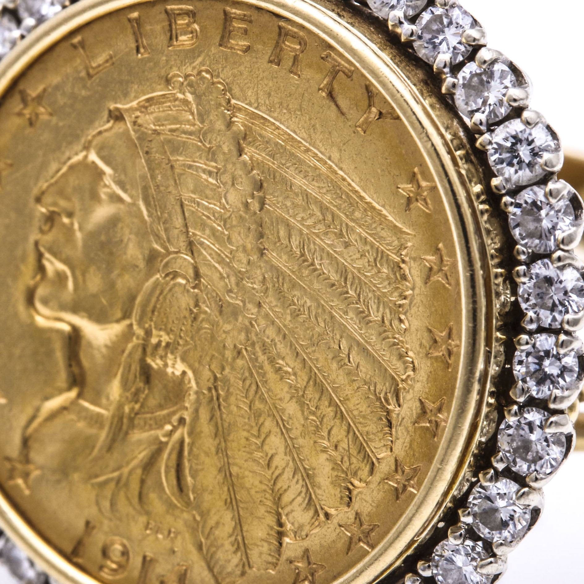 14K Yellow Gold Diamond Ring with 22K Gold Quarter Eagle Coin | EBTH