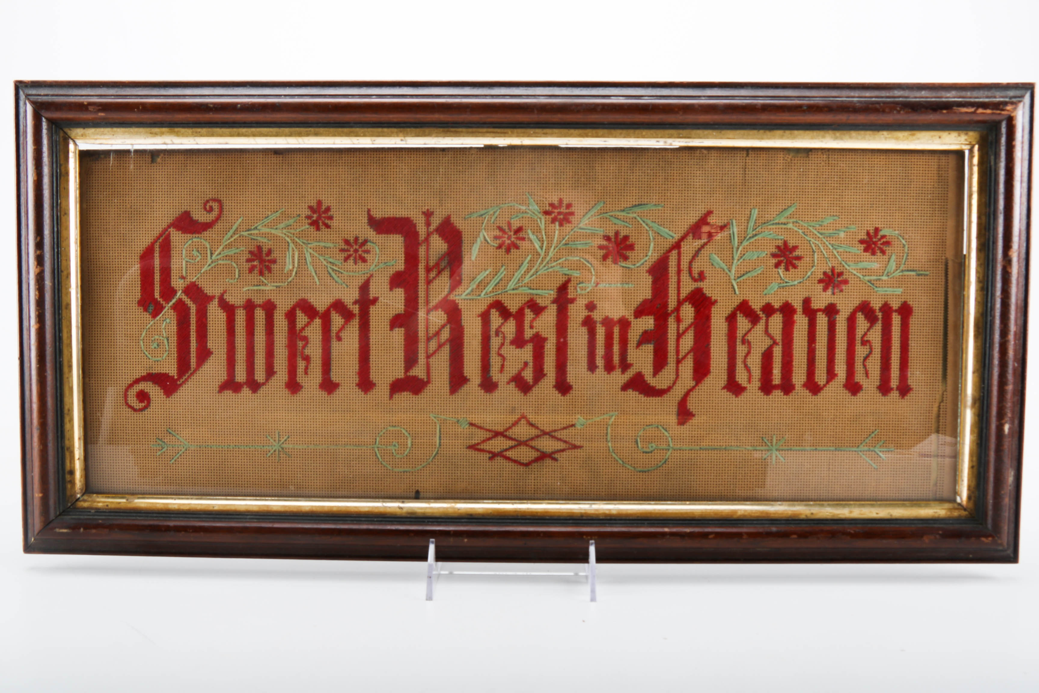 Three Antique Perforated Paper Needlework with Motto Designs | EBTH