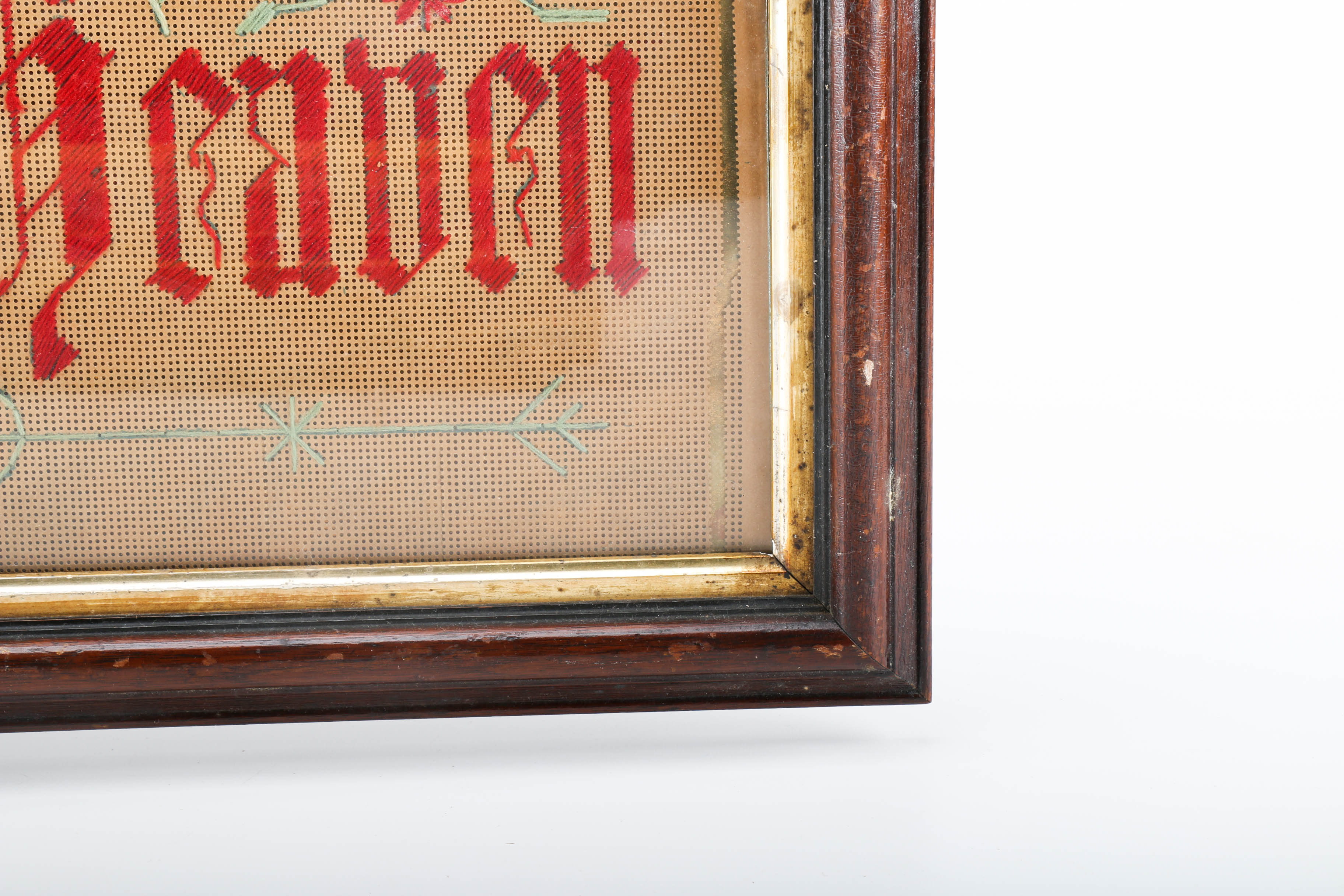 Three Antique Perforated Paper Needlework with Motto Designs | EBTH