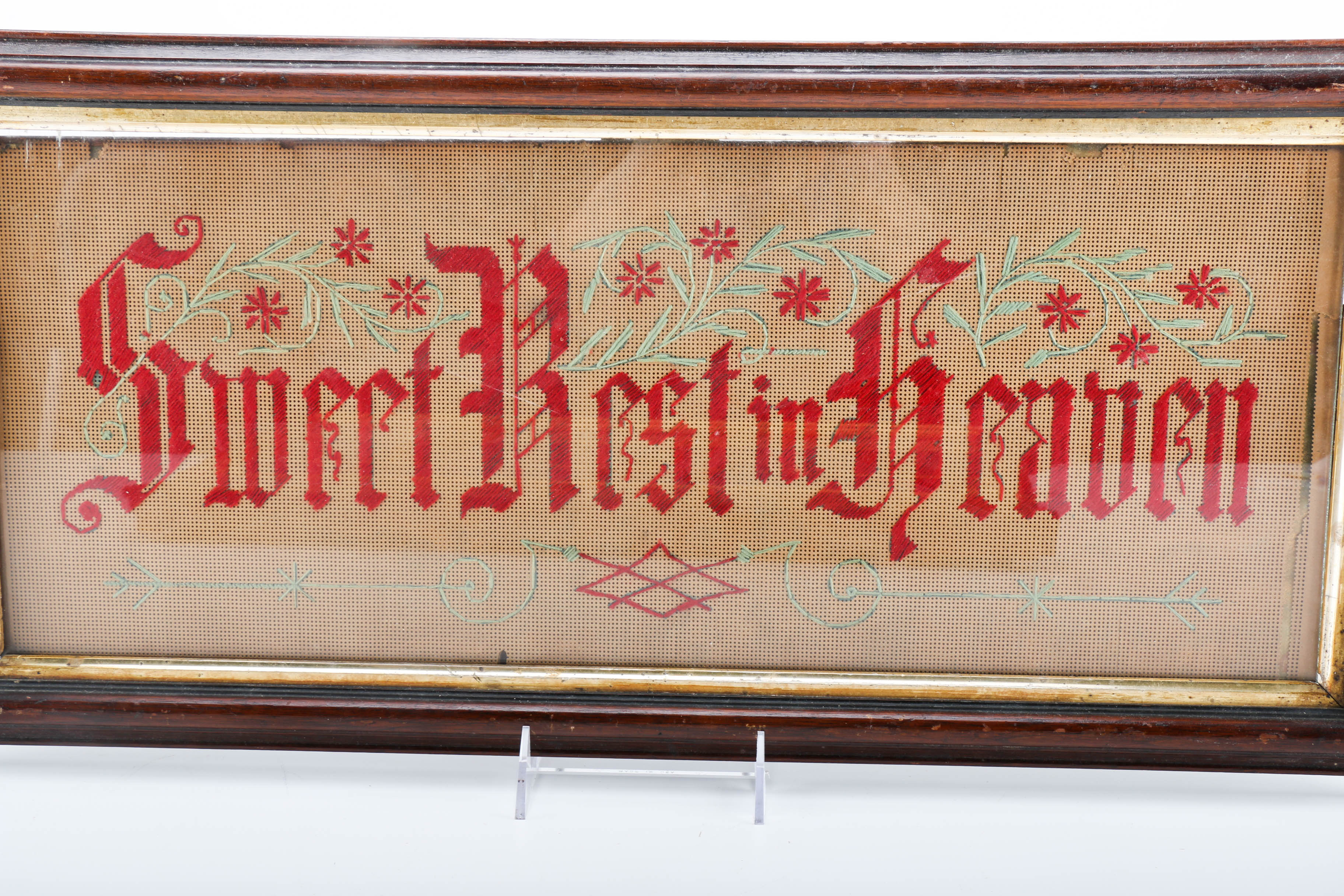 Three Antique Perforated Paper Needlework with Motto Designs | EBTH