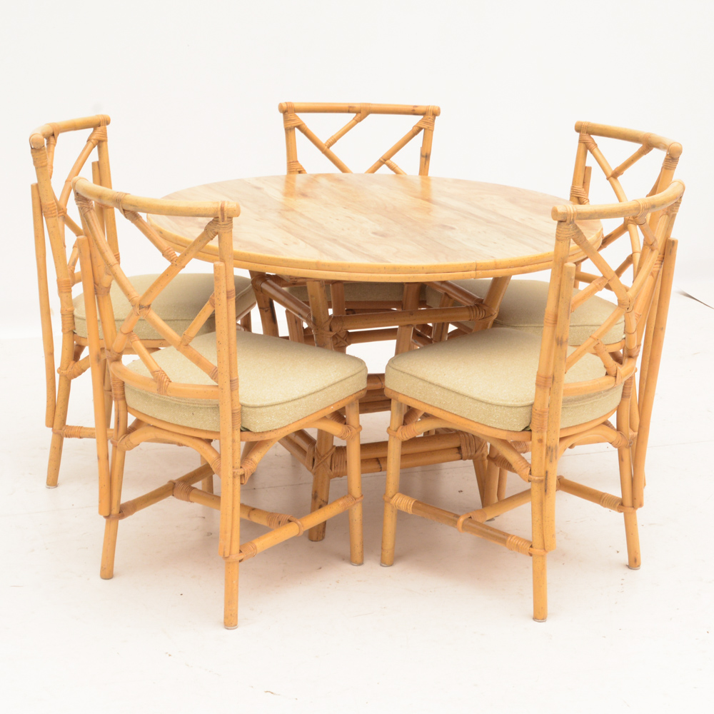 Circular Extendable Rattan Dining Table and Chairs | EBTH