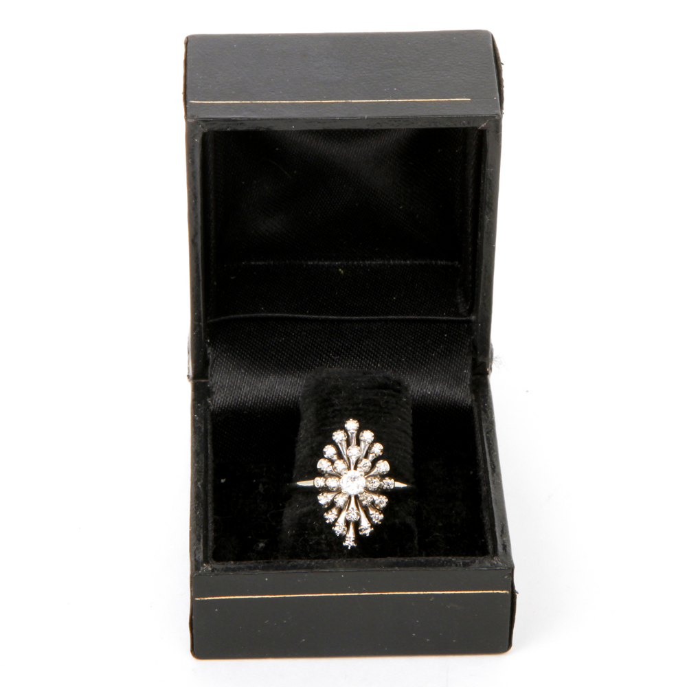 Vintage Starfire 14K White Gold and Diamond Starburst Ring | EBTH