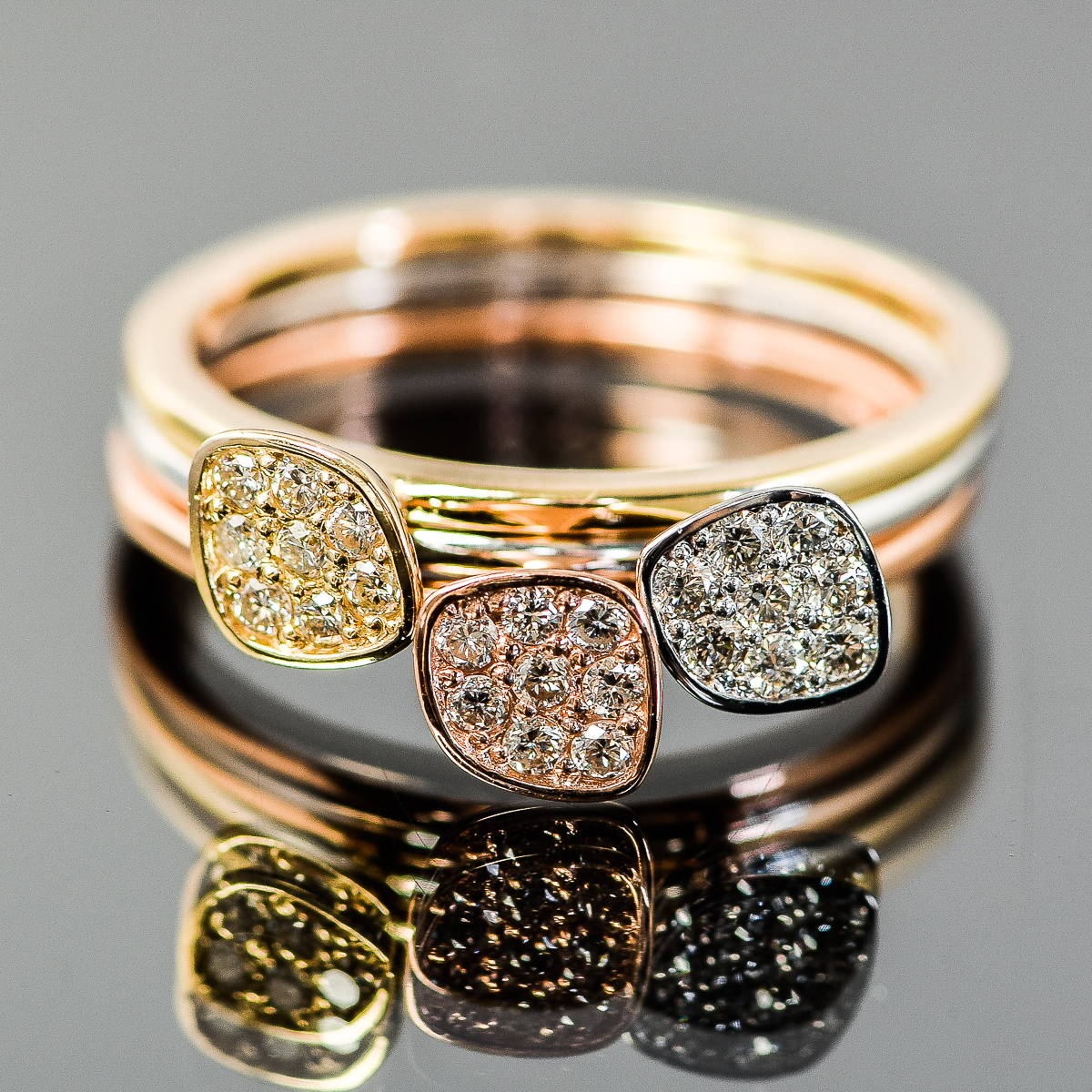 14K Tri-Tone Gold and Diamond Stacking Rings | EBTH