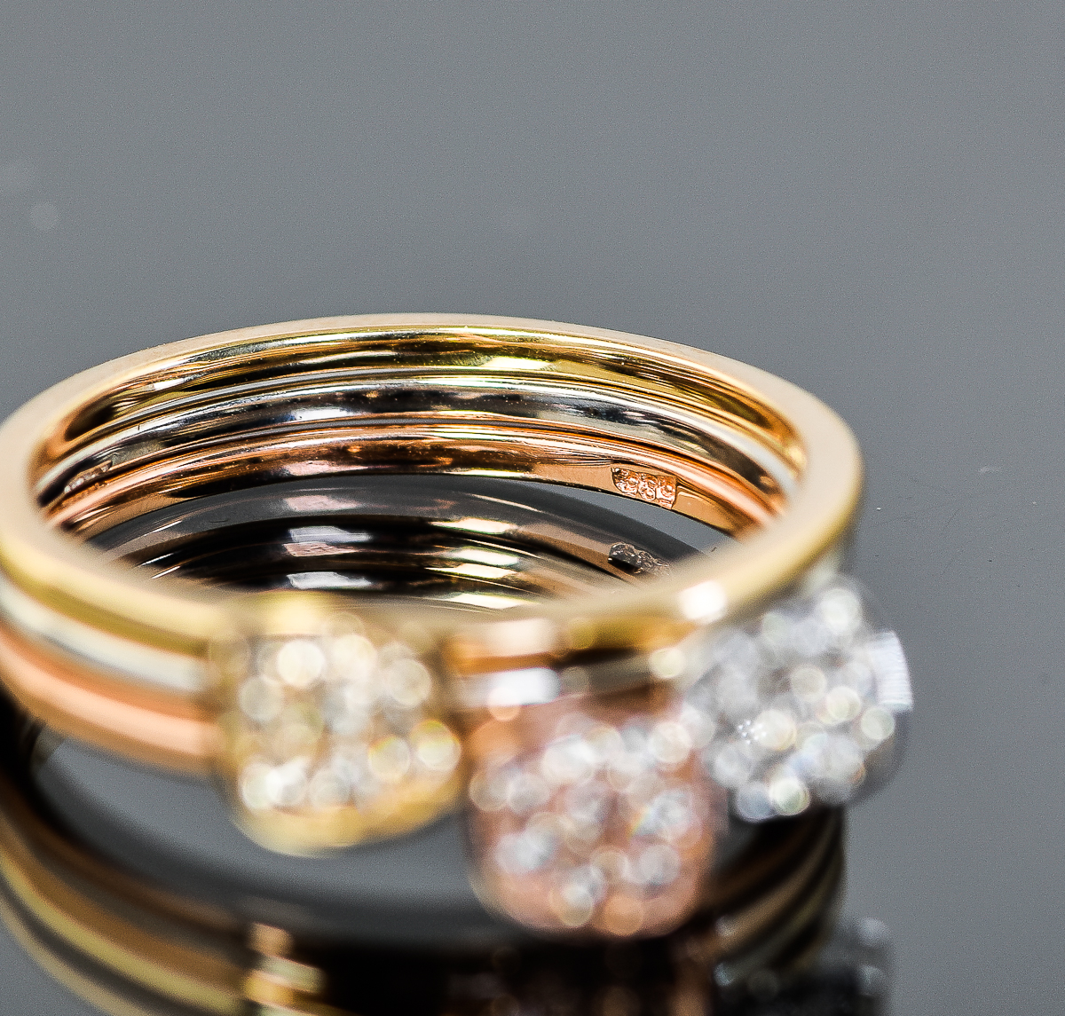14K Tri-Tone Gold and Diamond Stacking Rings | EBTH