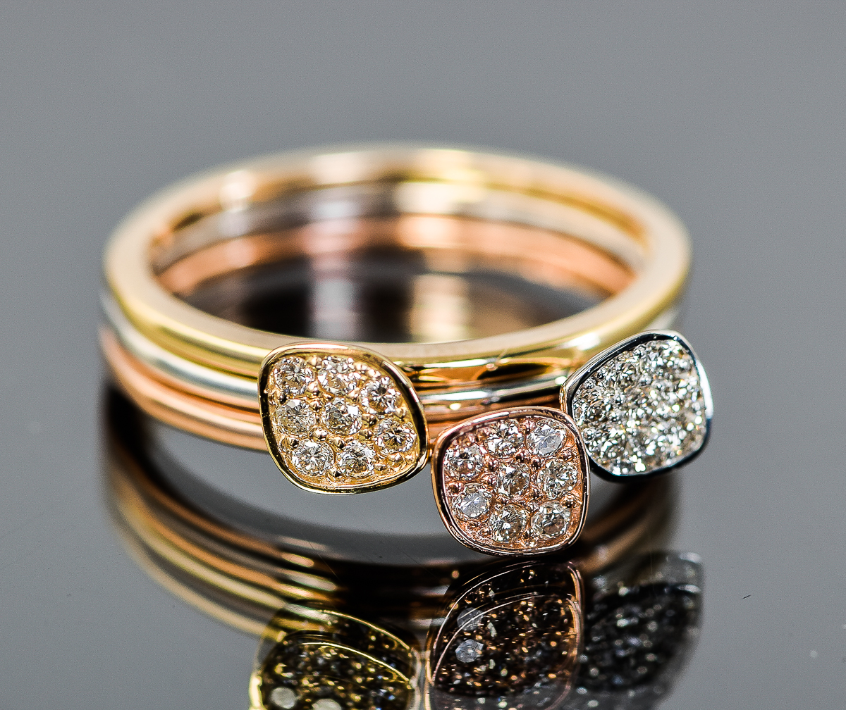 14K Tri-Tone Gold and Diamond Stacking Rings | EBTH