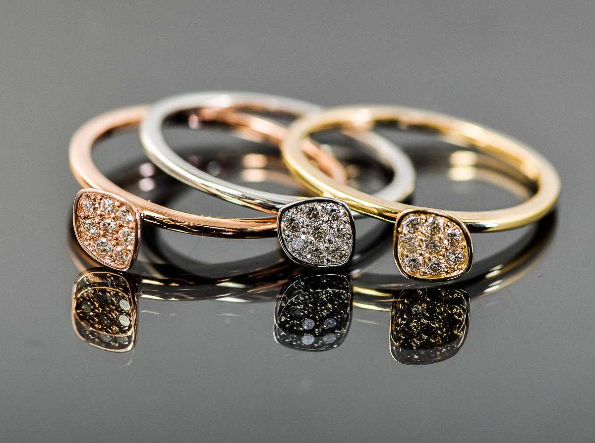 14K Tri-Tone Gold and Diamond Stacking Rings | EBTH