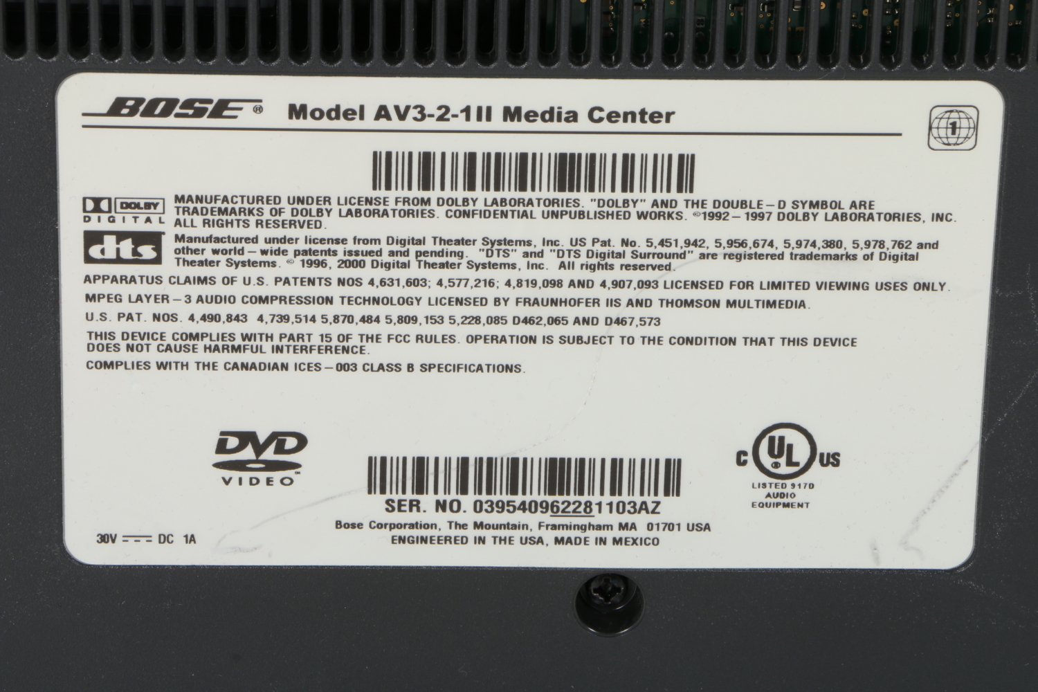 Bose AV321 Series II DVD Media Center with Bose Subwoofer and Two ...