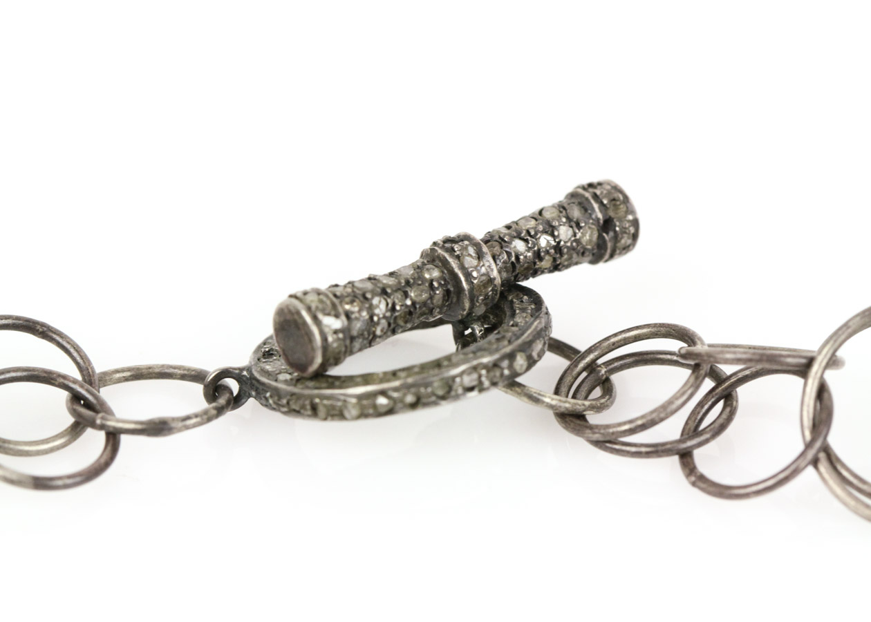 Carved Wood and Diamond Quan Yin Pendant with Sterling Link Chain | EBTH