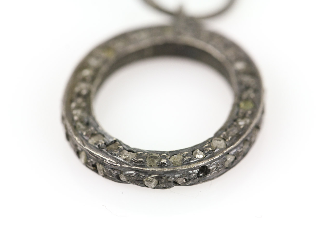 Carved Wood and Diamond Quan Yin Pendant with Sterling Link Chain | EBTH