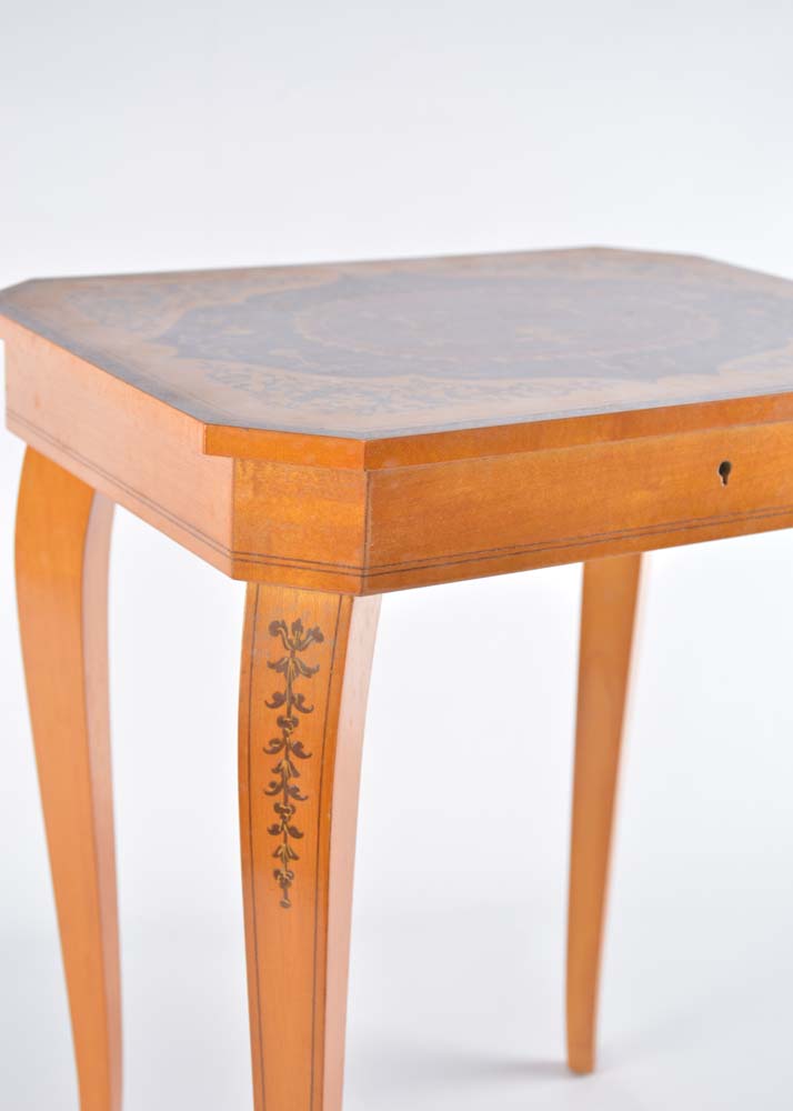 Petite Marquetry Music Box Table | EBTH