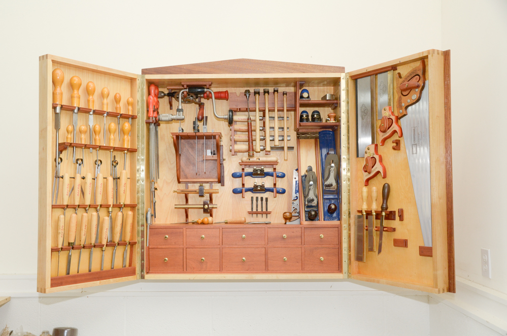 Custom Made Wall-Mounted Tool Cabinet with Hand Tools | EBTH