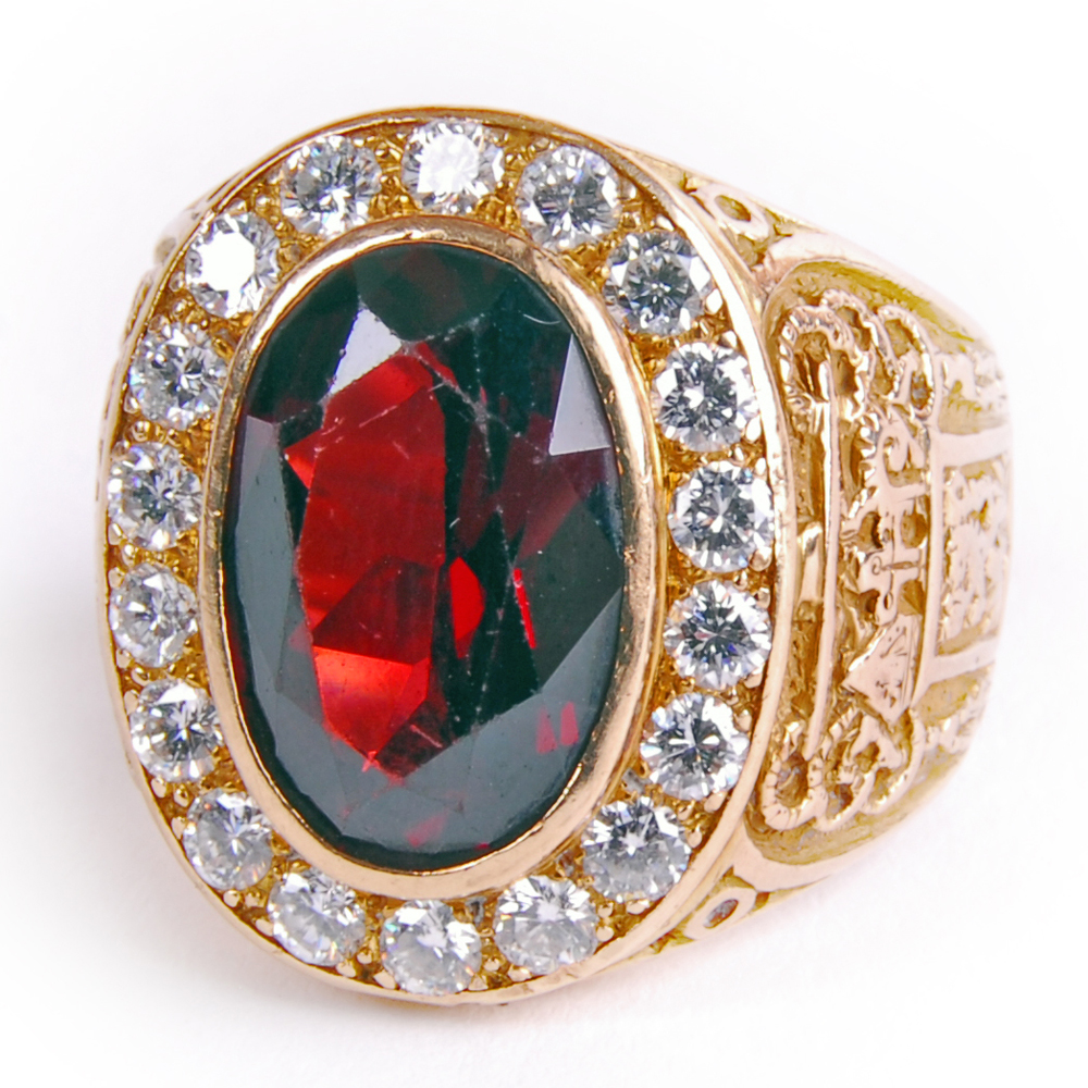 14K Gold 8.70 CT Garnet and Diamond Catholic Bishops Ring | EBTH